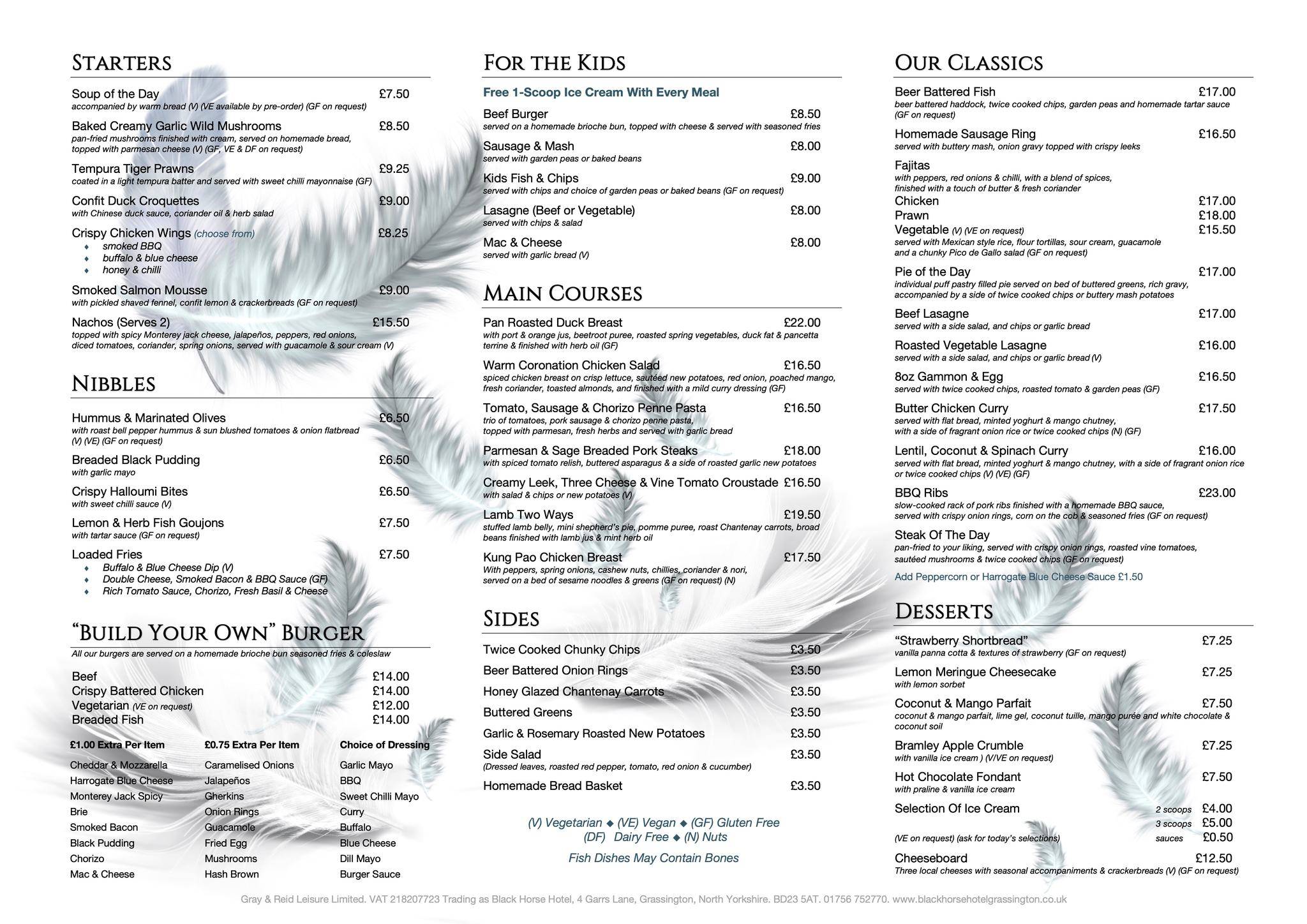 Menu at Black Horse Hotel pub & bar, Grassington