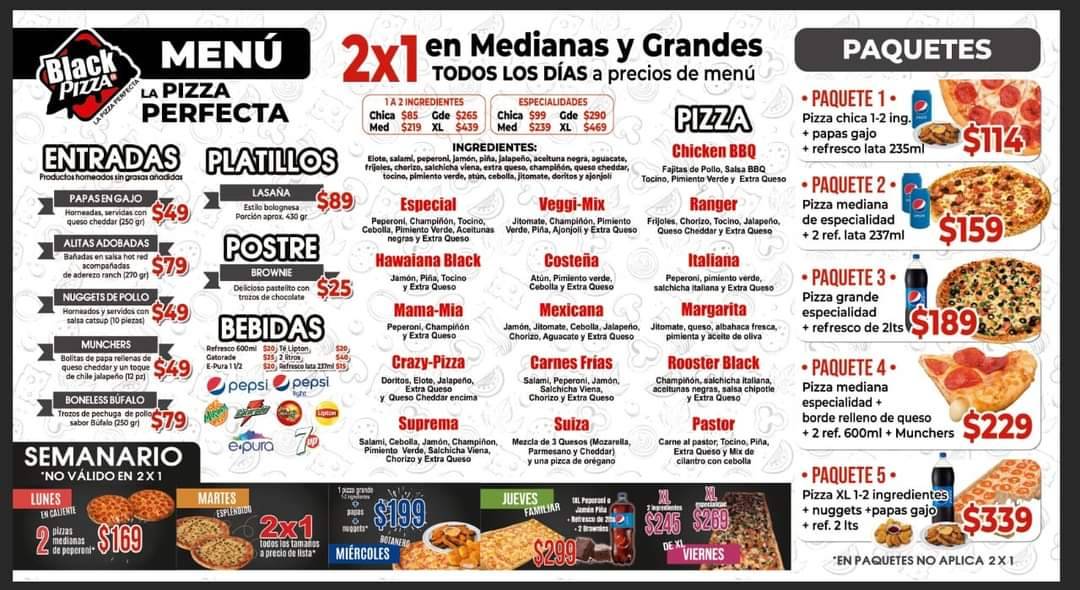 Carta del restaurante Black Pizza Fx Suc. Pabellón, Pabellón del Arteaga