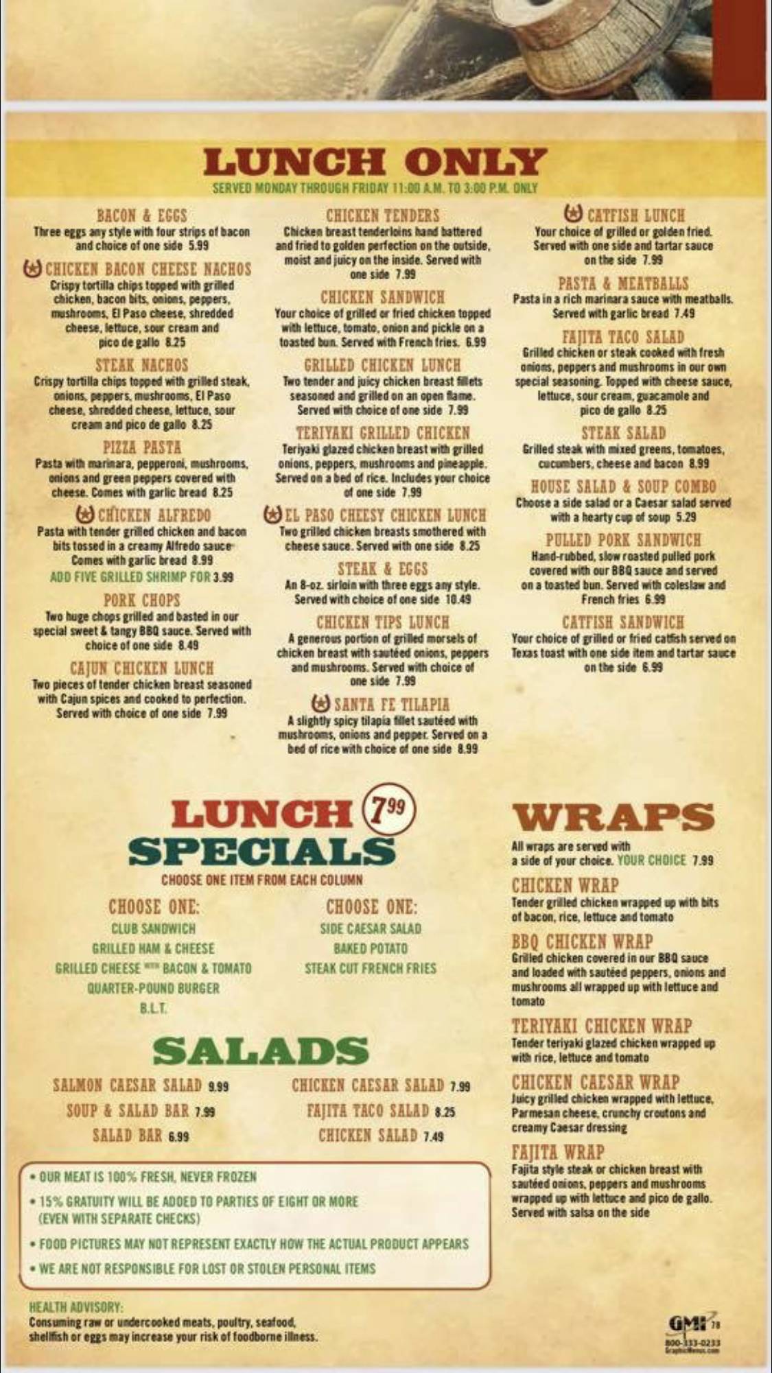 Menu at Black Stallion Steakhouse, Columbia