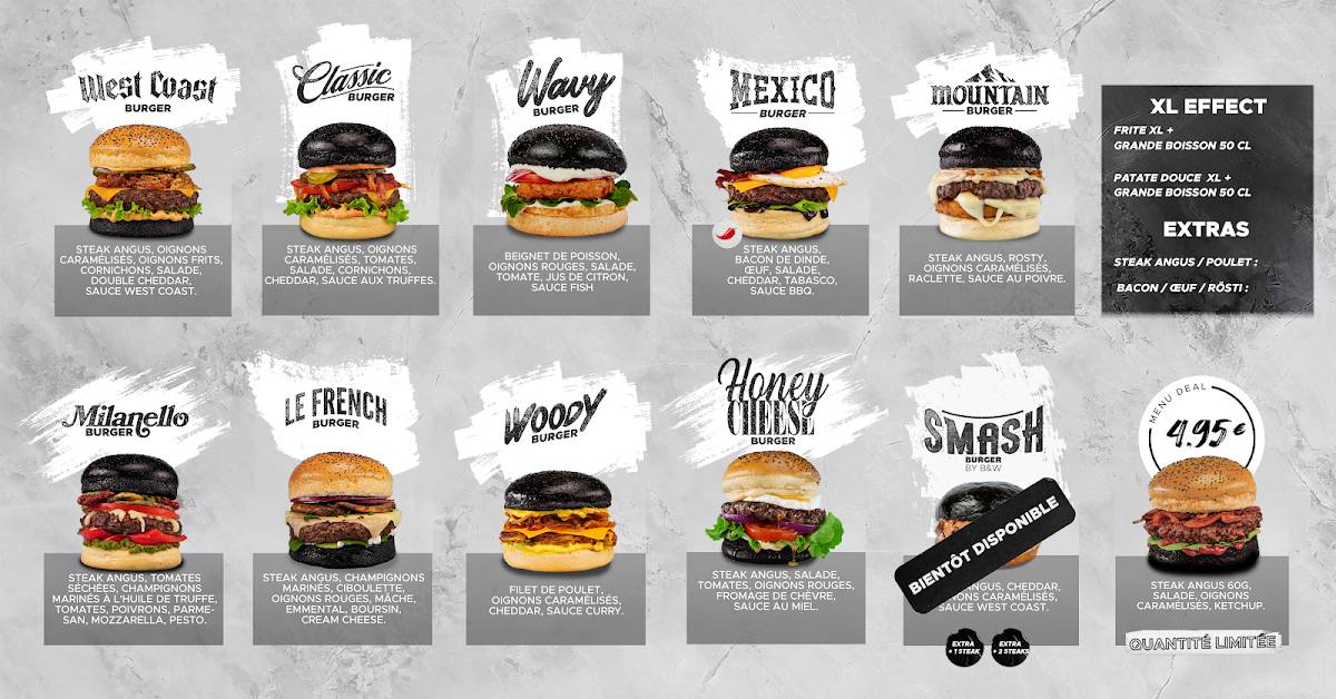 Menu au Black & White Burger Namur, Namur