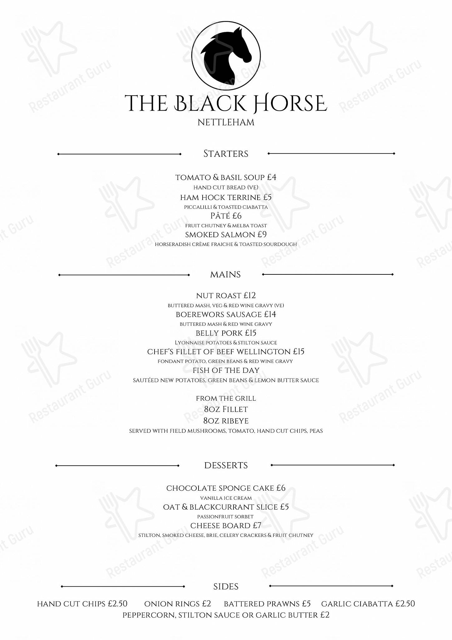 Menu at The Black Horse Nettleham pub & bar, Lincoln, Chapel Ln