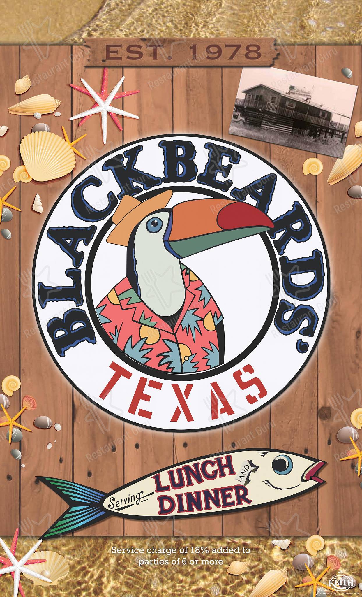 Menu at Blackbeards' pub & bar, South Padre Island