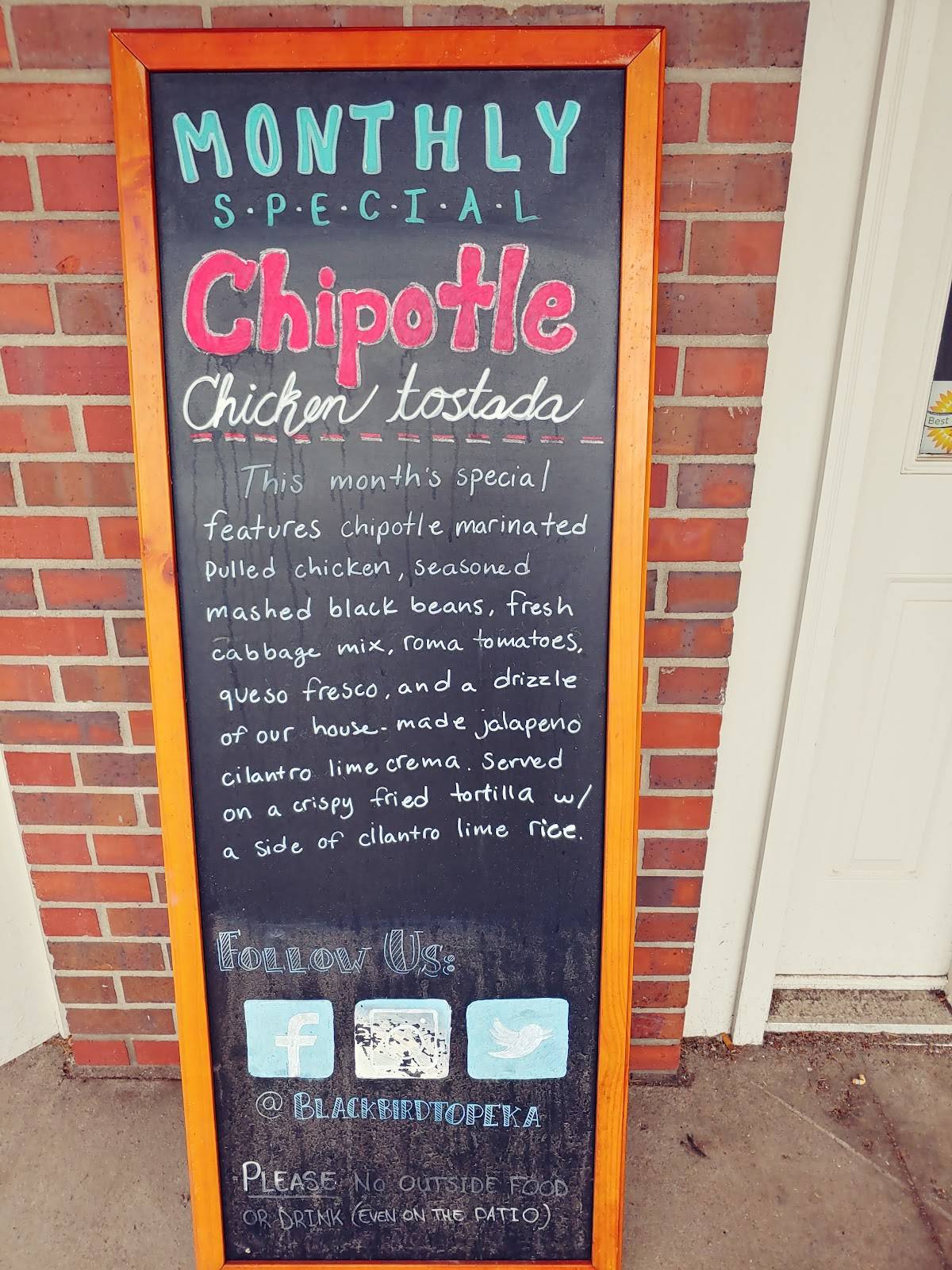 Menu at Blackbird cafe, Topeka