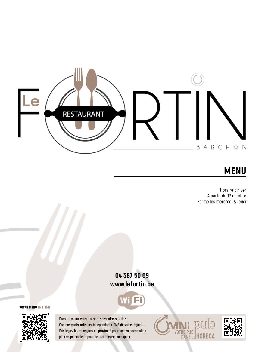 Menu au Le Fortin, Blegny, Rue Lieutenant Jungling 7