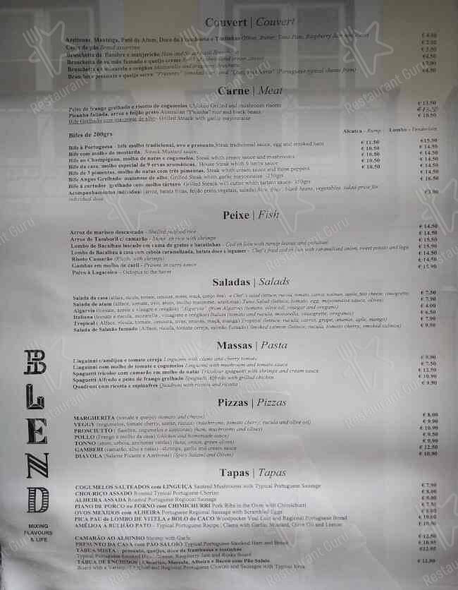 Menu at Restaurante Blend, Lisbon