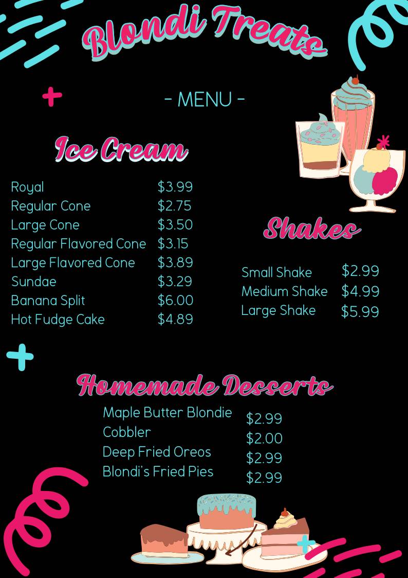 Menu at Blondi Loo’s Dari King fast food, Clintwood, Dickenson Hwy