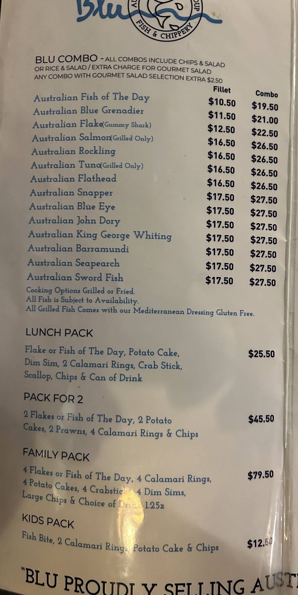 Menu at Blu on Bell restaurant, Preston