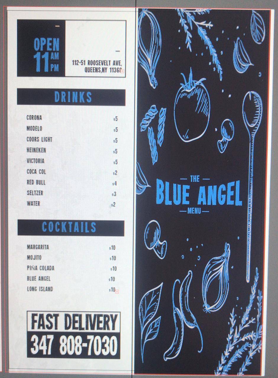 Menu at Blue Angel pub & bar, New York City
