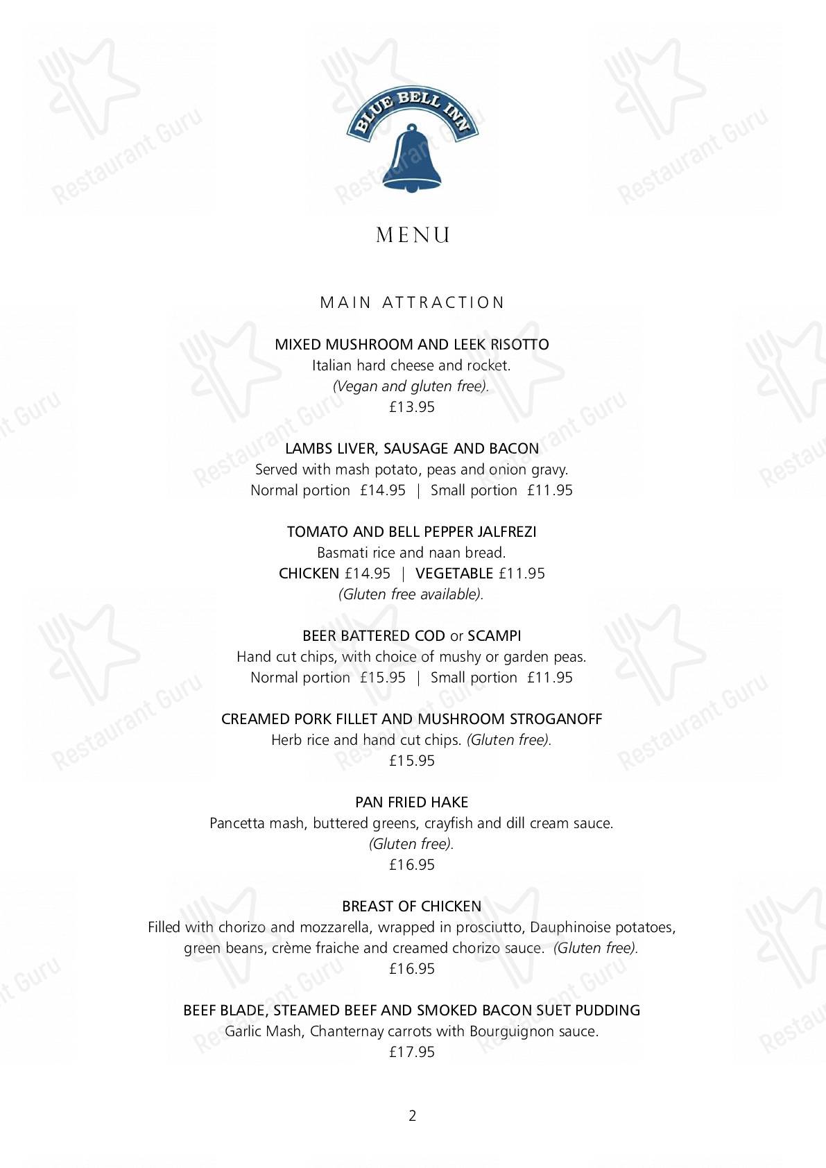 Menu at Bluebell Inn pub & bar, Congleton