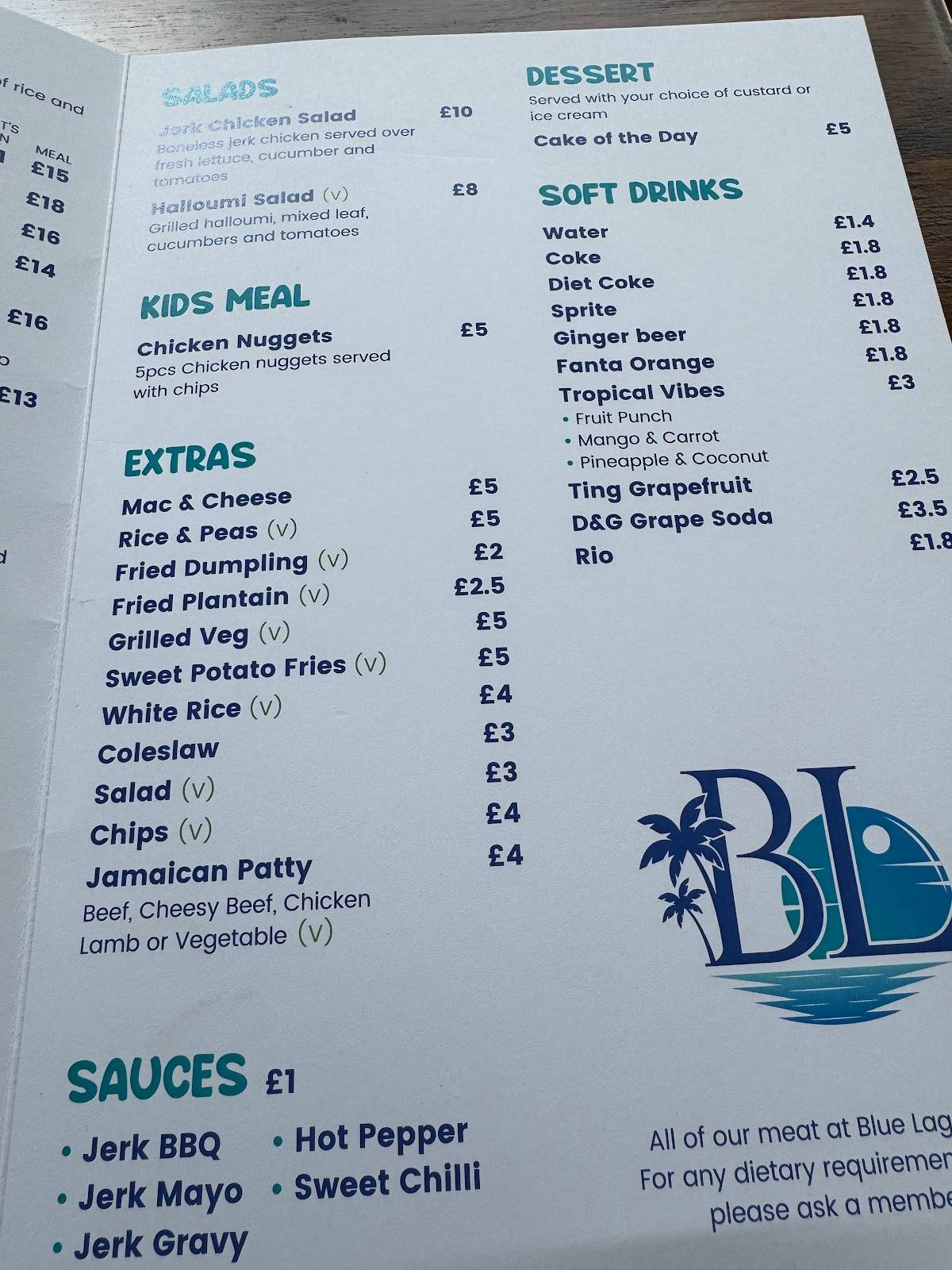 Menu at Blue Lagoon Caribbean Restaurant, Hornchurch