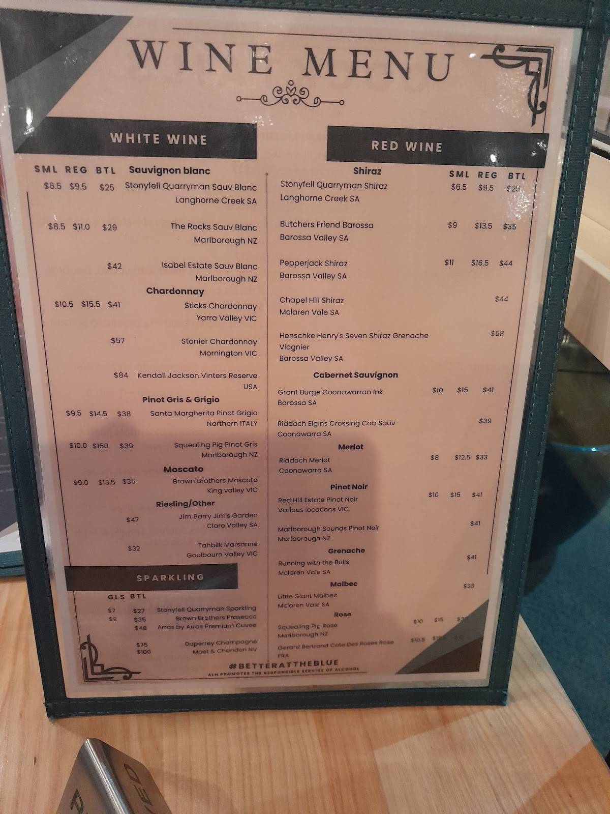 Menu at Blue Mountain Hotel restaurant, Harlaxton