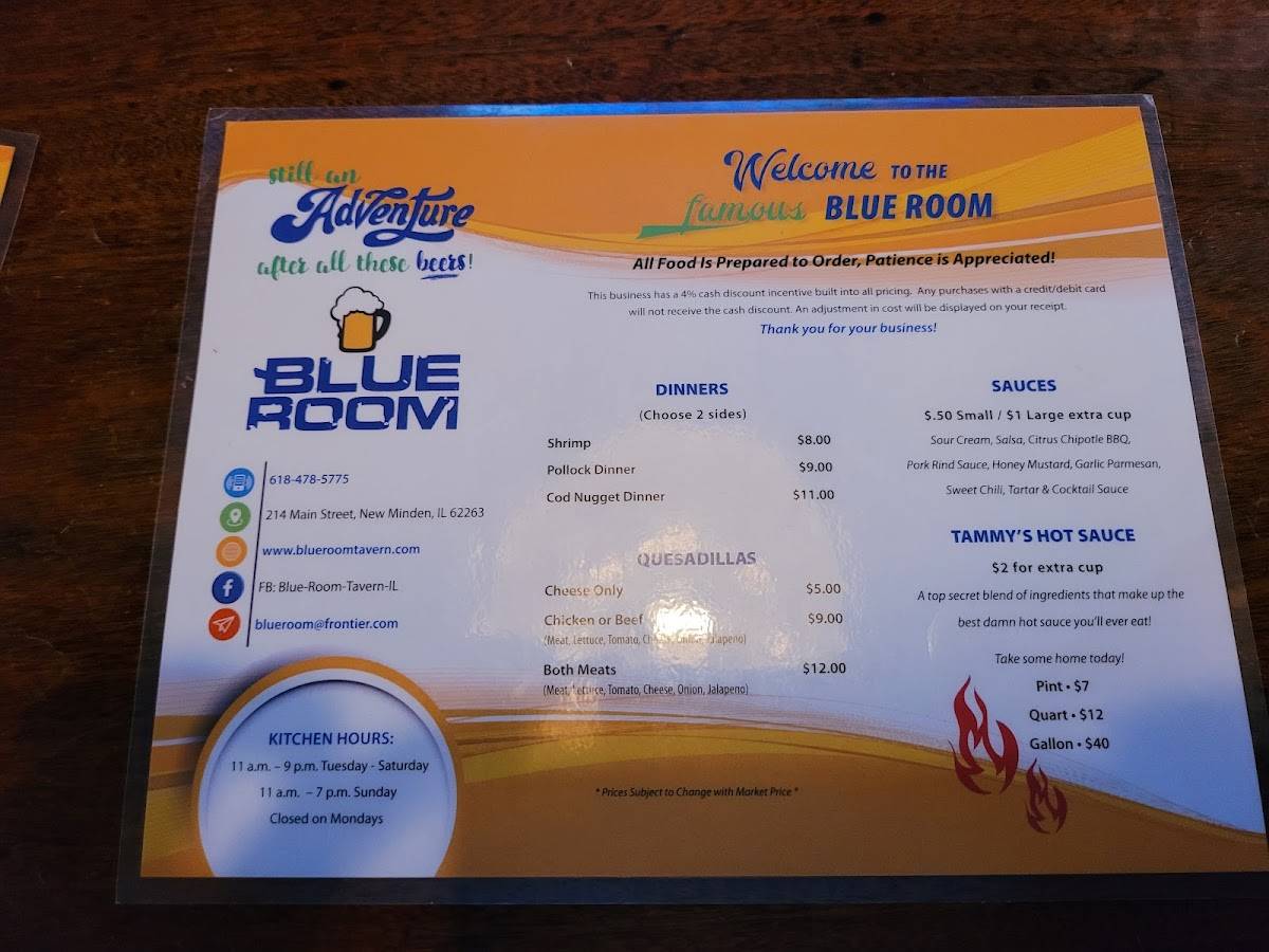 Menu at Blue Room pub & bar, New Minden