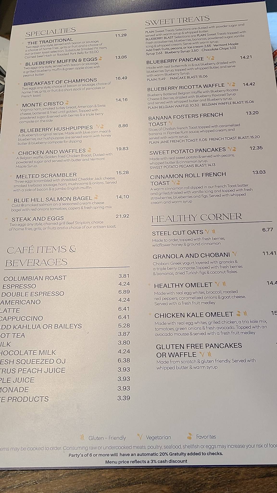 Menu at Blueberry's Grill restaurant, Myrtle Beach, N Kings Hwy #140