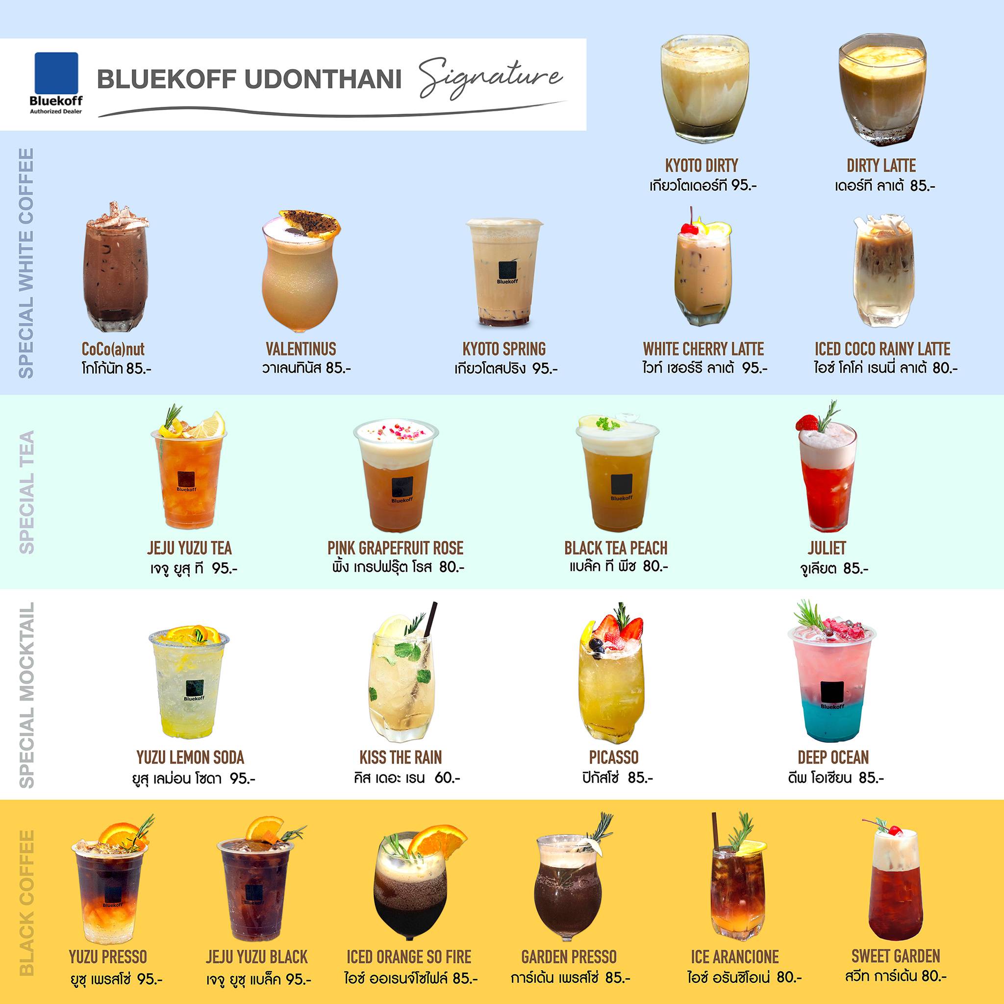 Menu at Bluekoff Udon cafe, Udon Thani