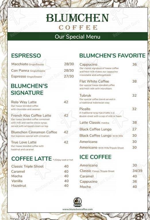 Menu at Blumchen Coffee cafe, Jakarta, Fairground SCBD Lot 14