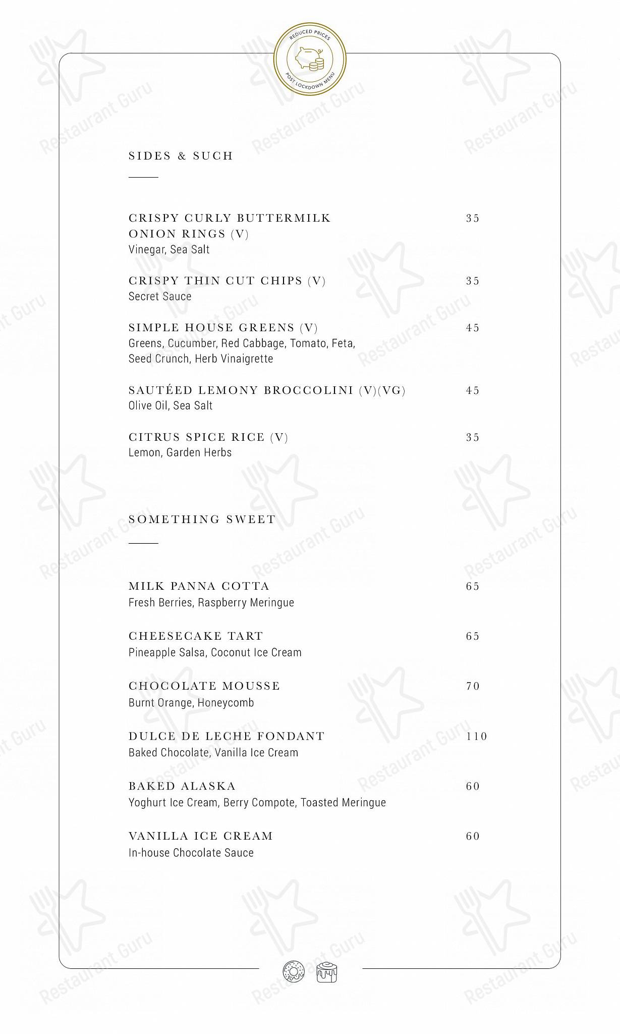 Menu at Bobo's restaurant, Cape Town