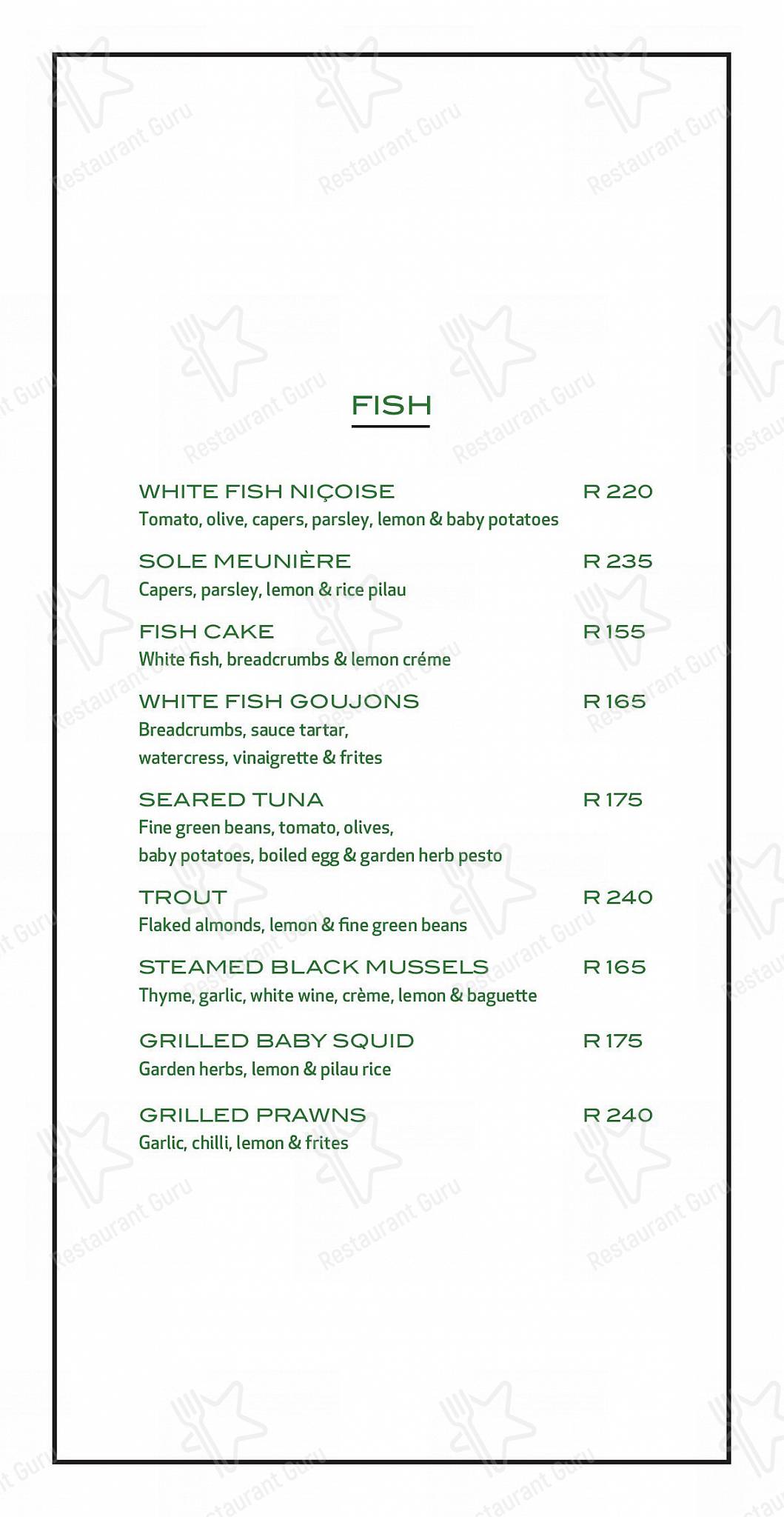 Menu at Bobo's by Kove Collection restaurant, Cape Town
