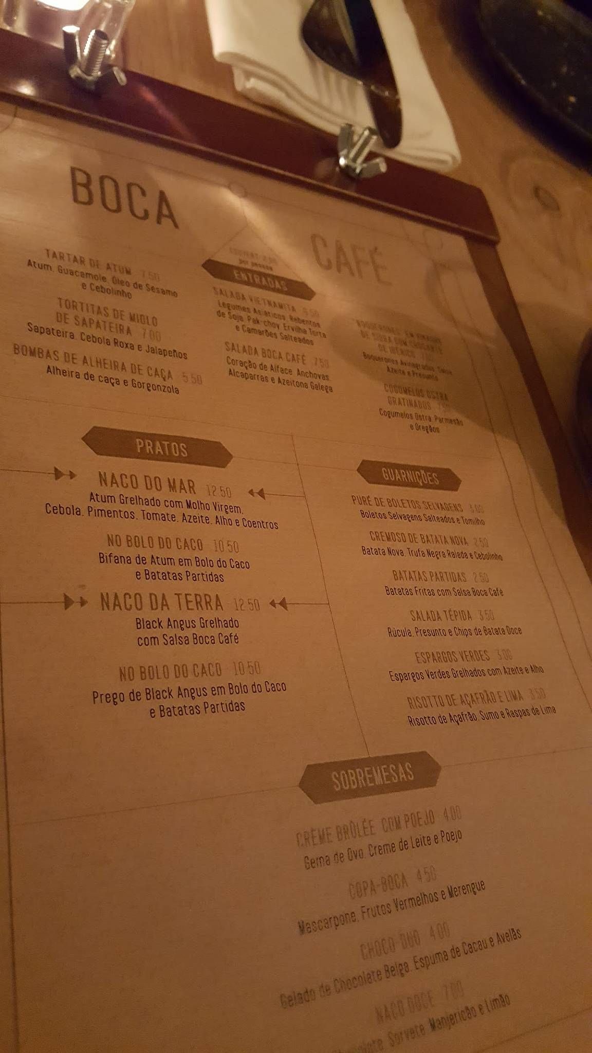 Carta de Boca Café, Lisboa