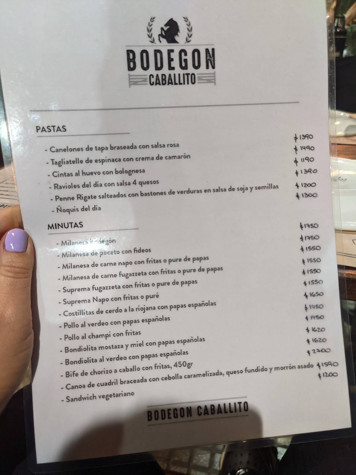 Menu at Bodegón caballito restaurant, Buenos Aires