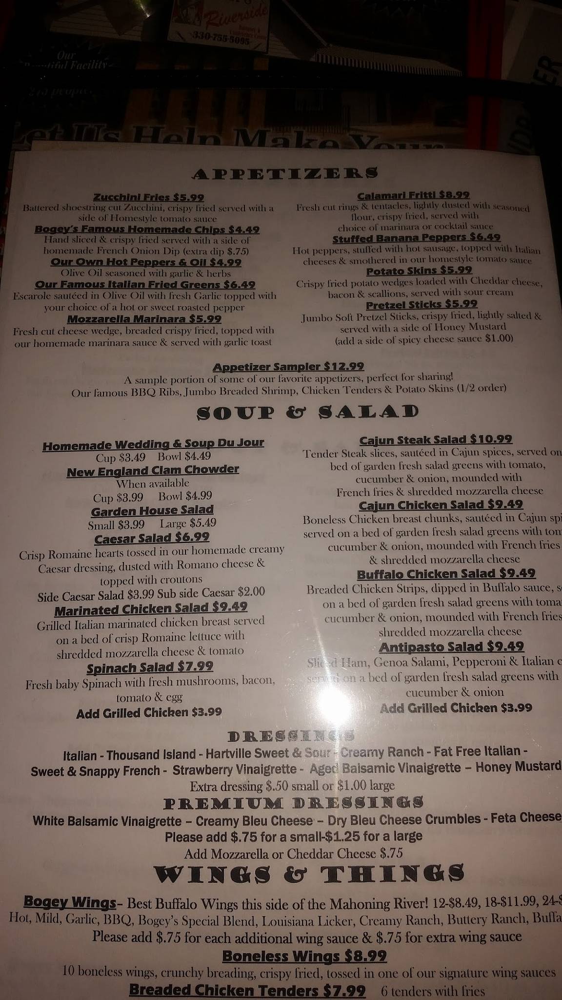 Menu at Bogey's Bar & Grill, Lowellville, Upland Ave