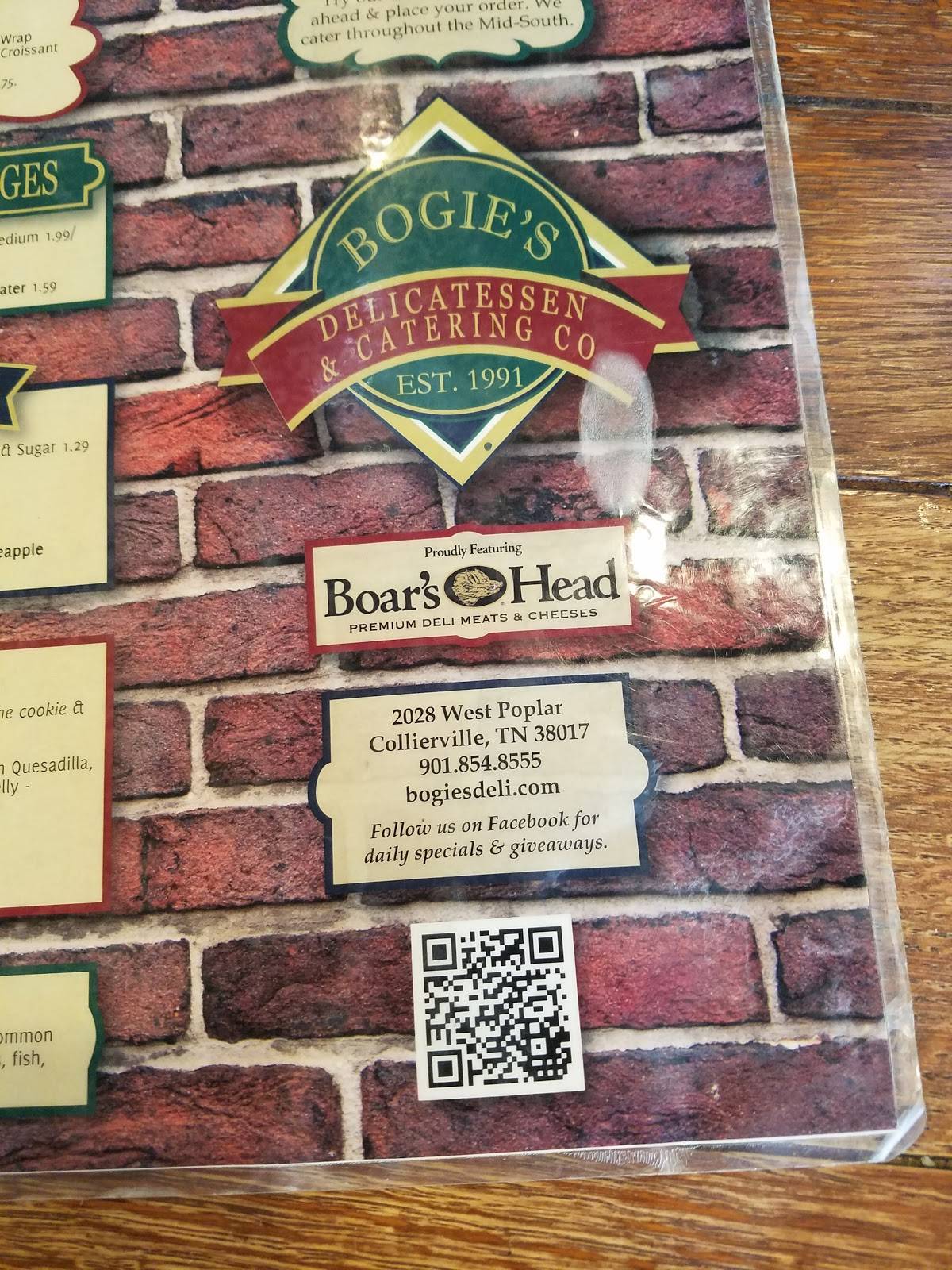 Menu at Bogie's Delicatessen restaurant, Collierville, W Poplar Ave
