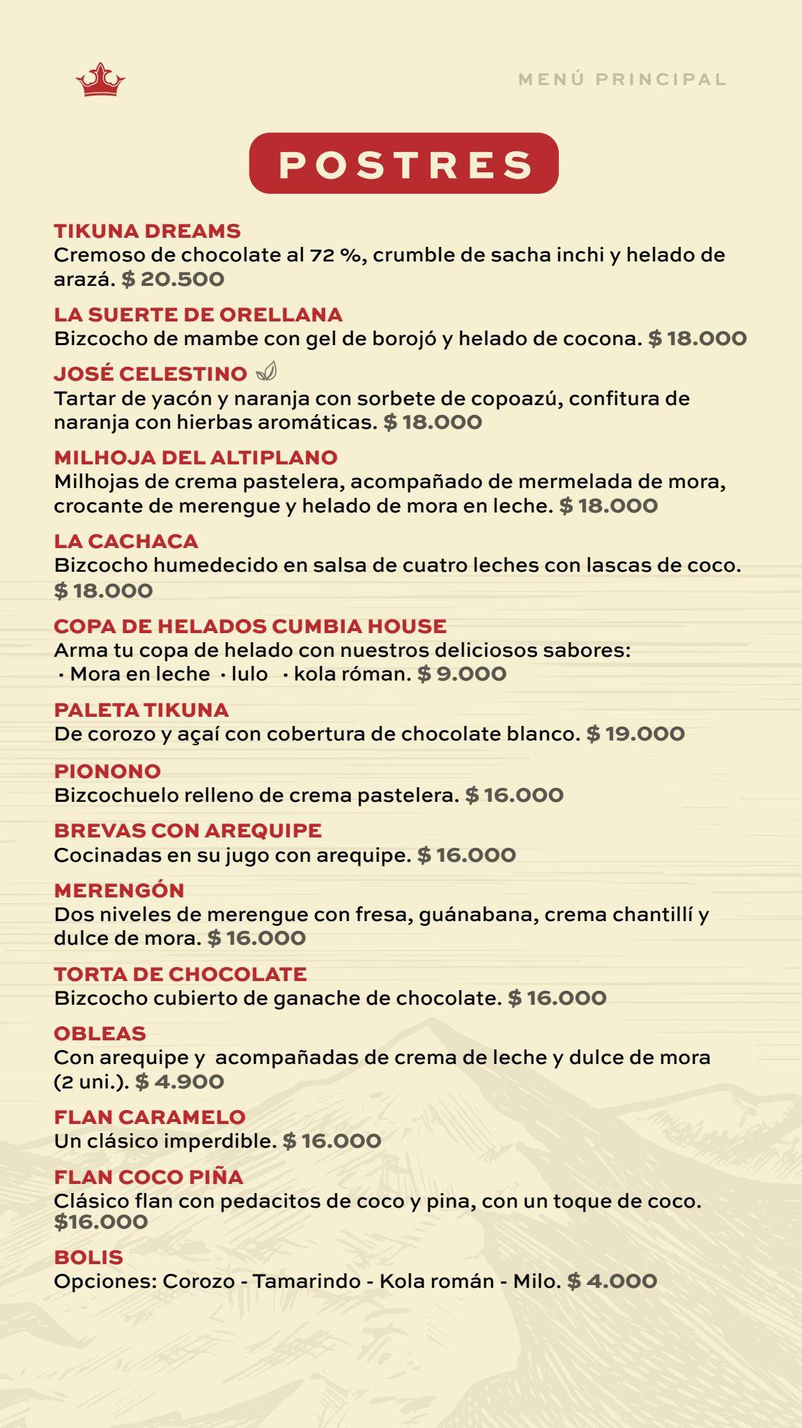 Menu at Gaira Café Cumbia House, Bogotá