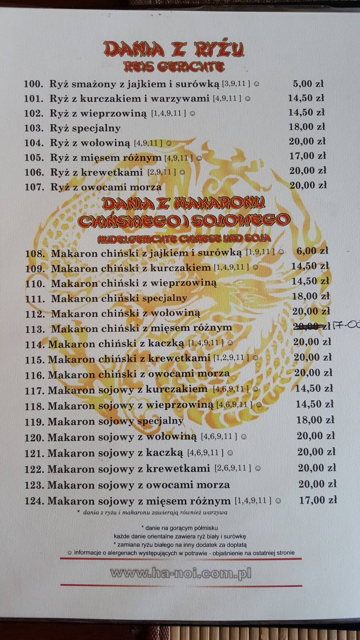 Menu at Ha-Noi u Jacentego restaurant, Boleslawiec