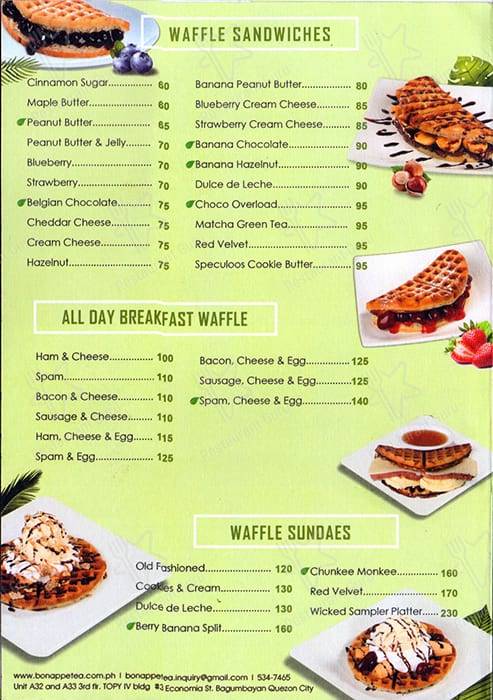 Menu at Bon AppeTea, Tagaytay, Kasa Luntian