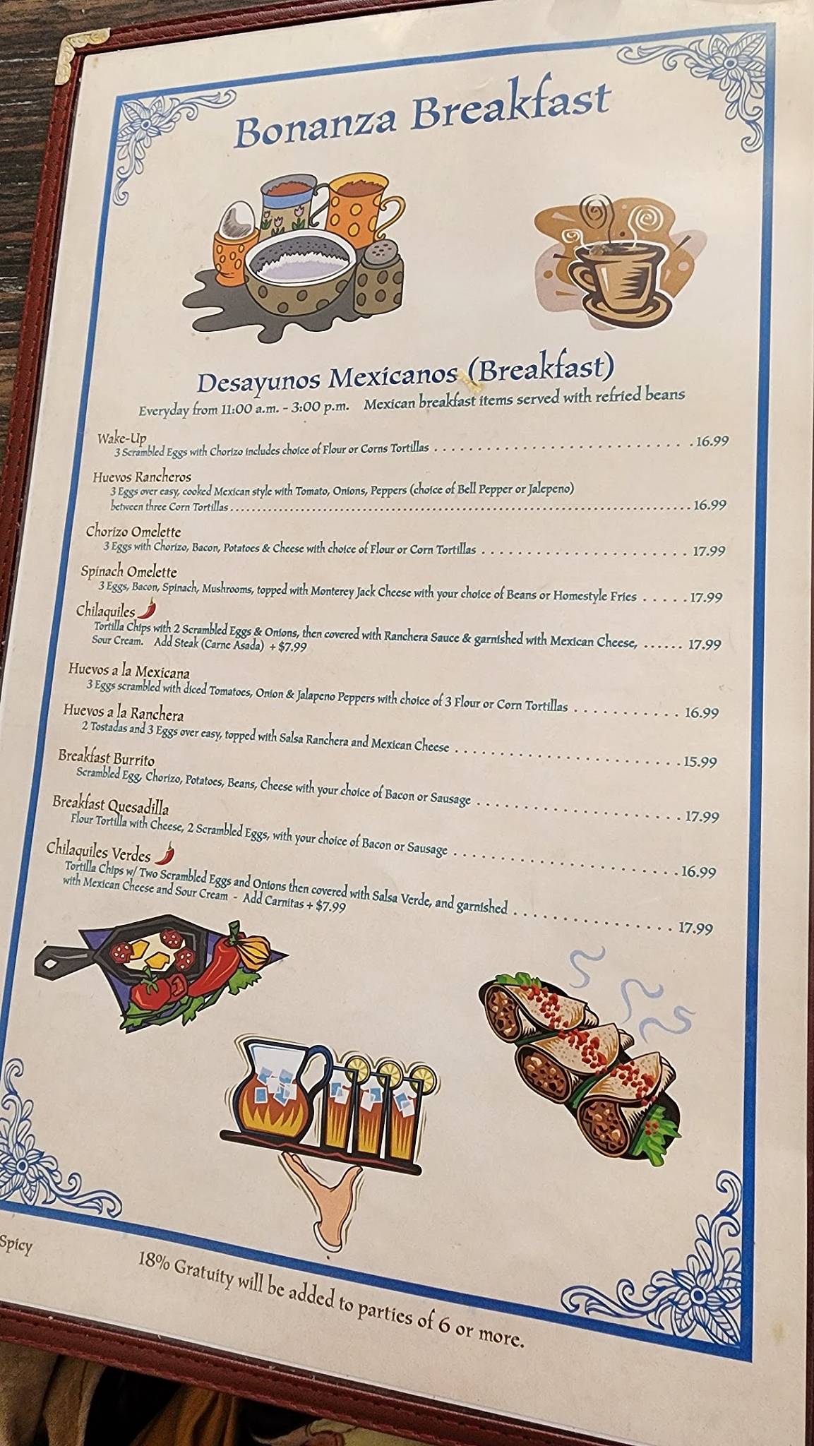 Menu at Bonanza Mexican Restaurant, Lone Pine