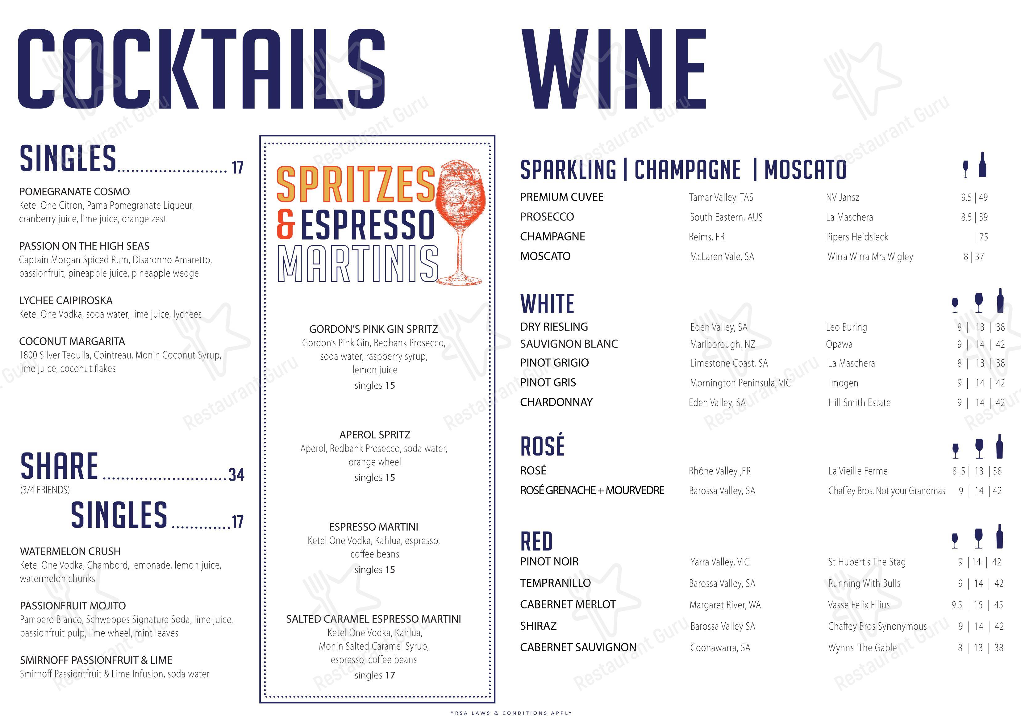 Menu at Bondi Pizza restaurant, North Bondi, 290 Campbell Parade