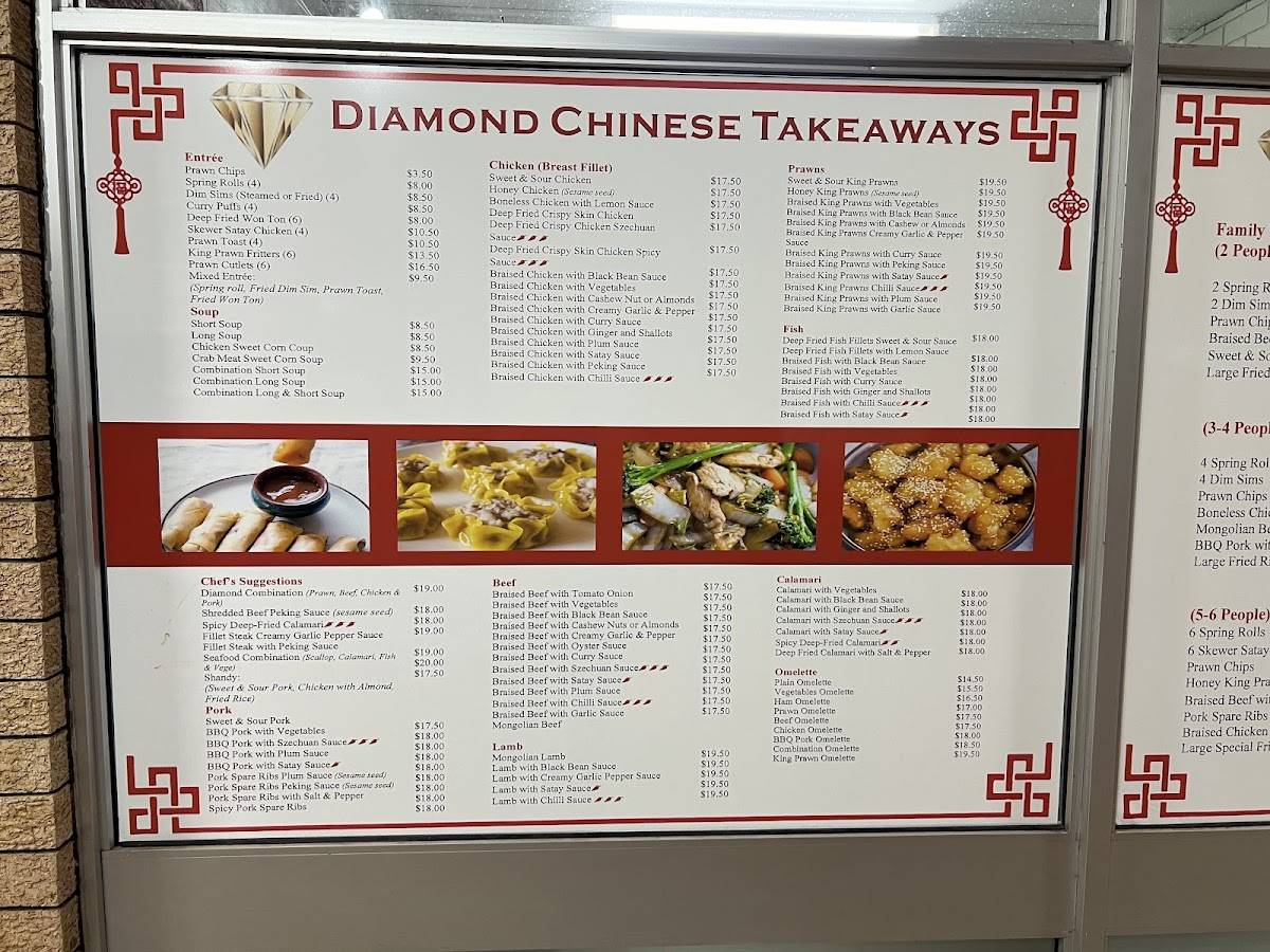 Menu at Diamond Chinese restaurant, Bongaree
