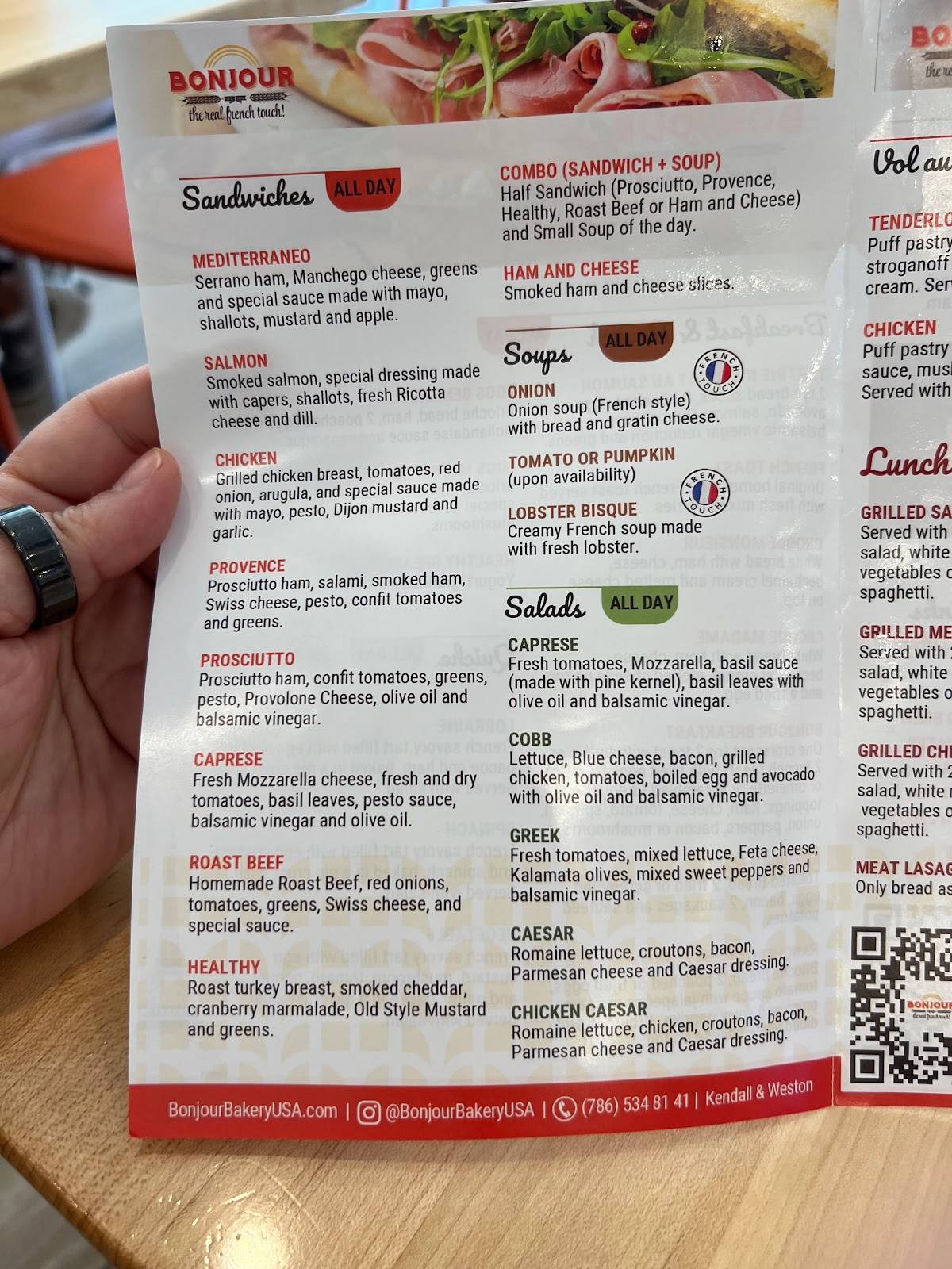 Carta de Bonjour French Bakery & Cafe - Weston, Weston
