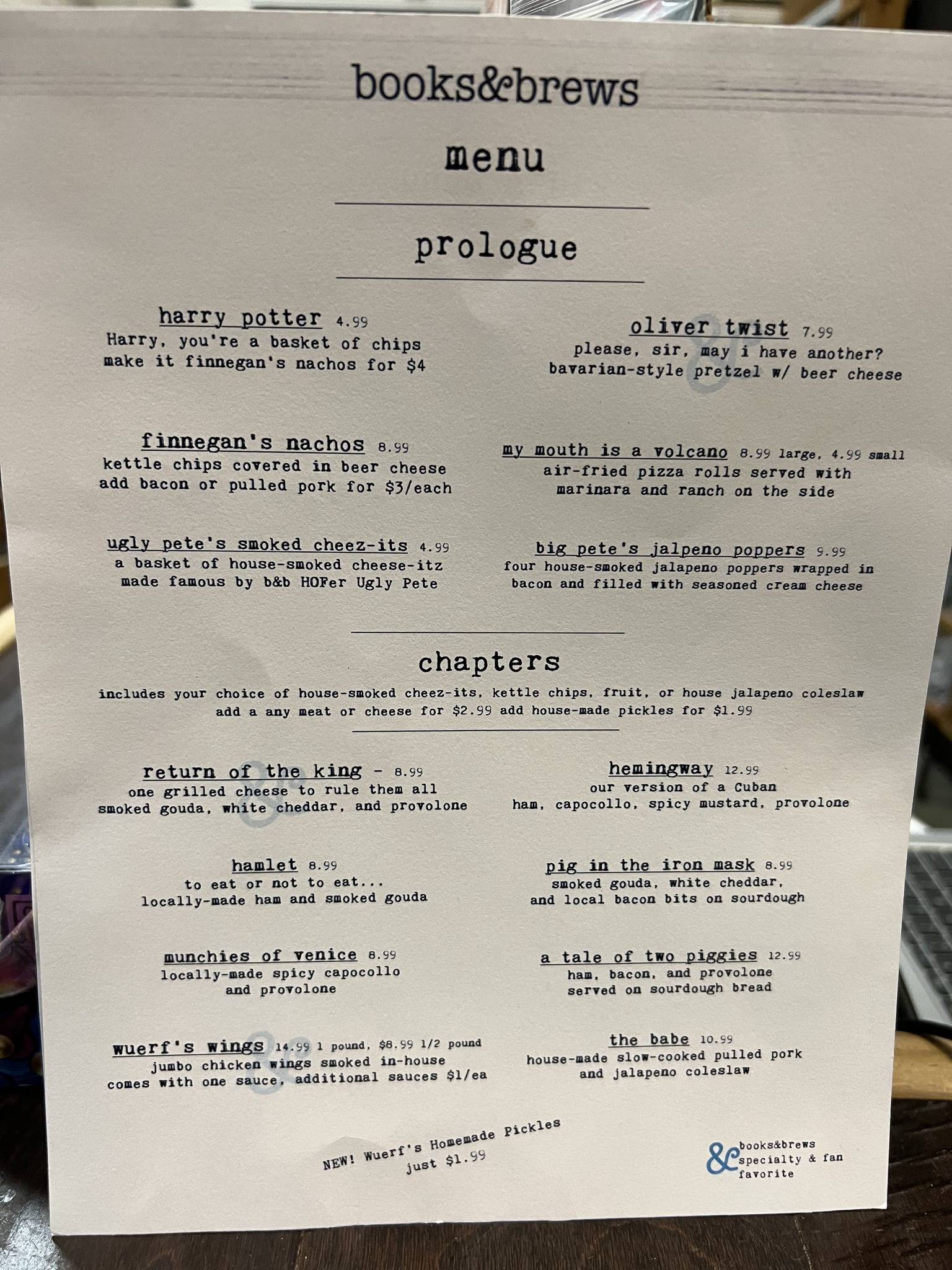 Menu at Books & Brews pub & bar, Indianapolis, Uptown Dr #1400