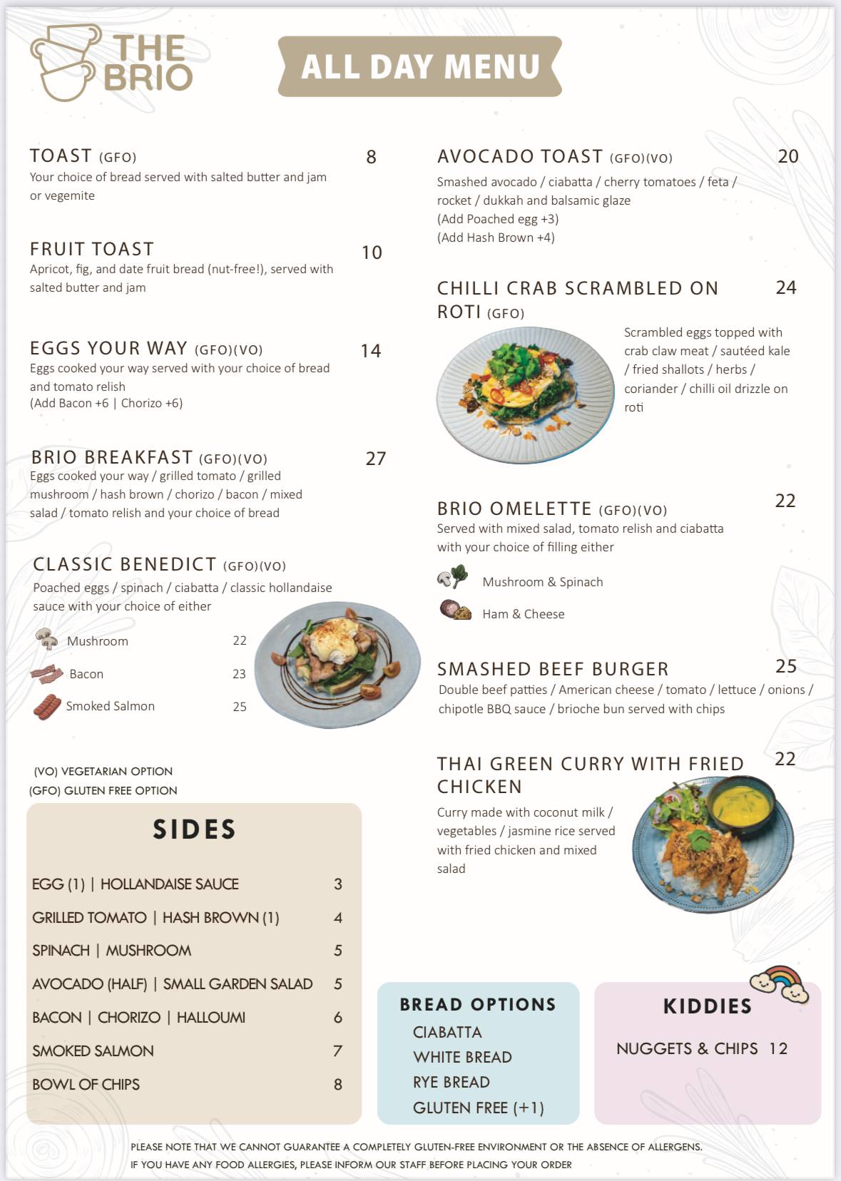 Menu at The Brio Coffee and Kitchen cafe, Booragoon