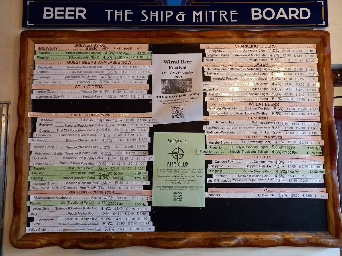 Menu at The Ship & Mitre pub & bar, Liverpool