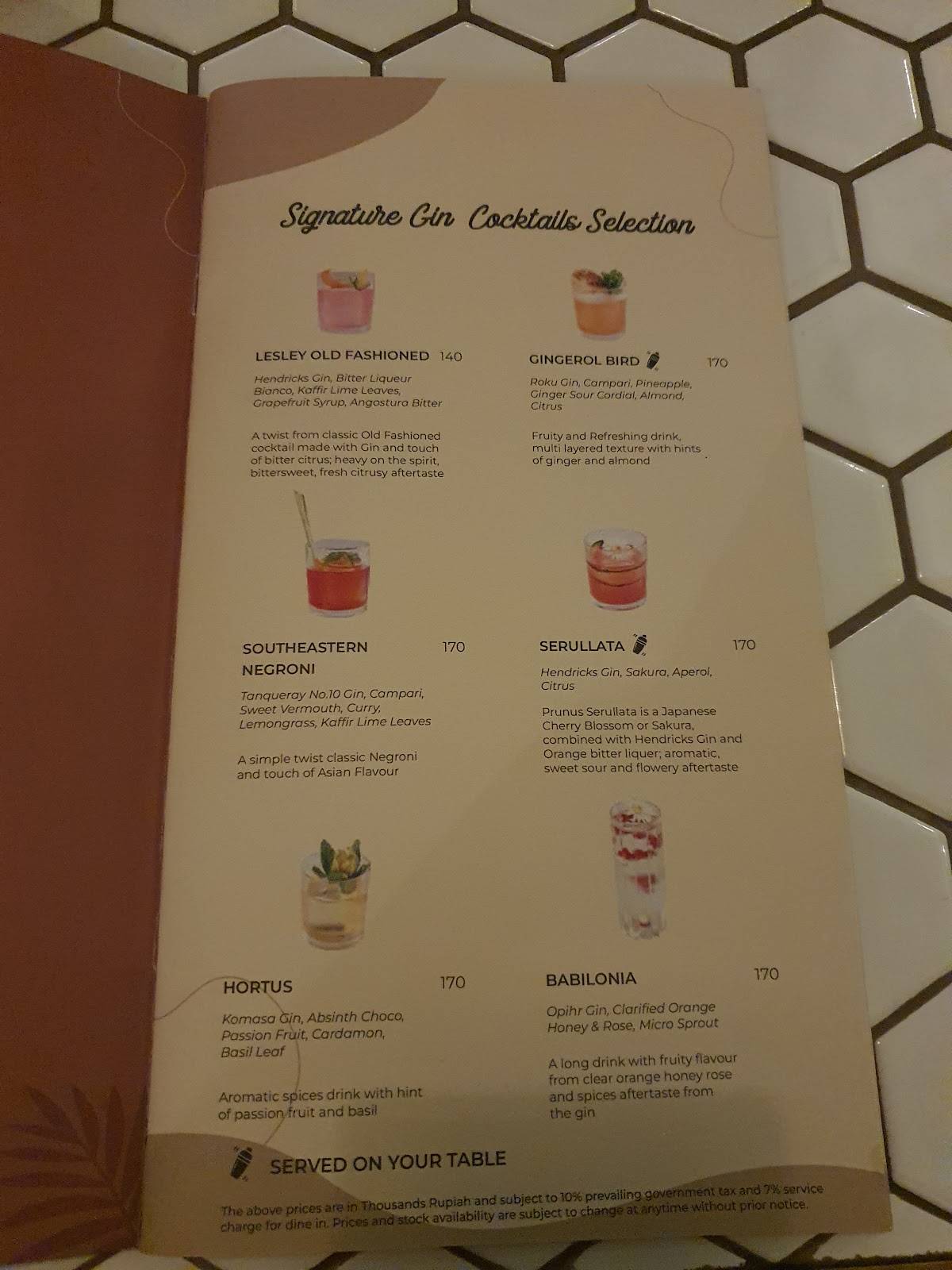 Menu at Botanica Dining Jakarta restaurant, South Jakarta