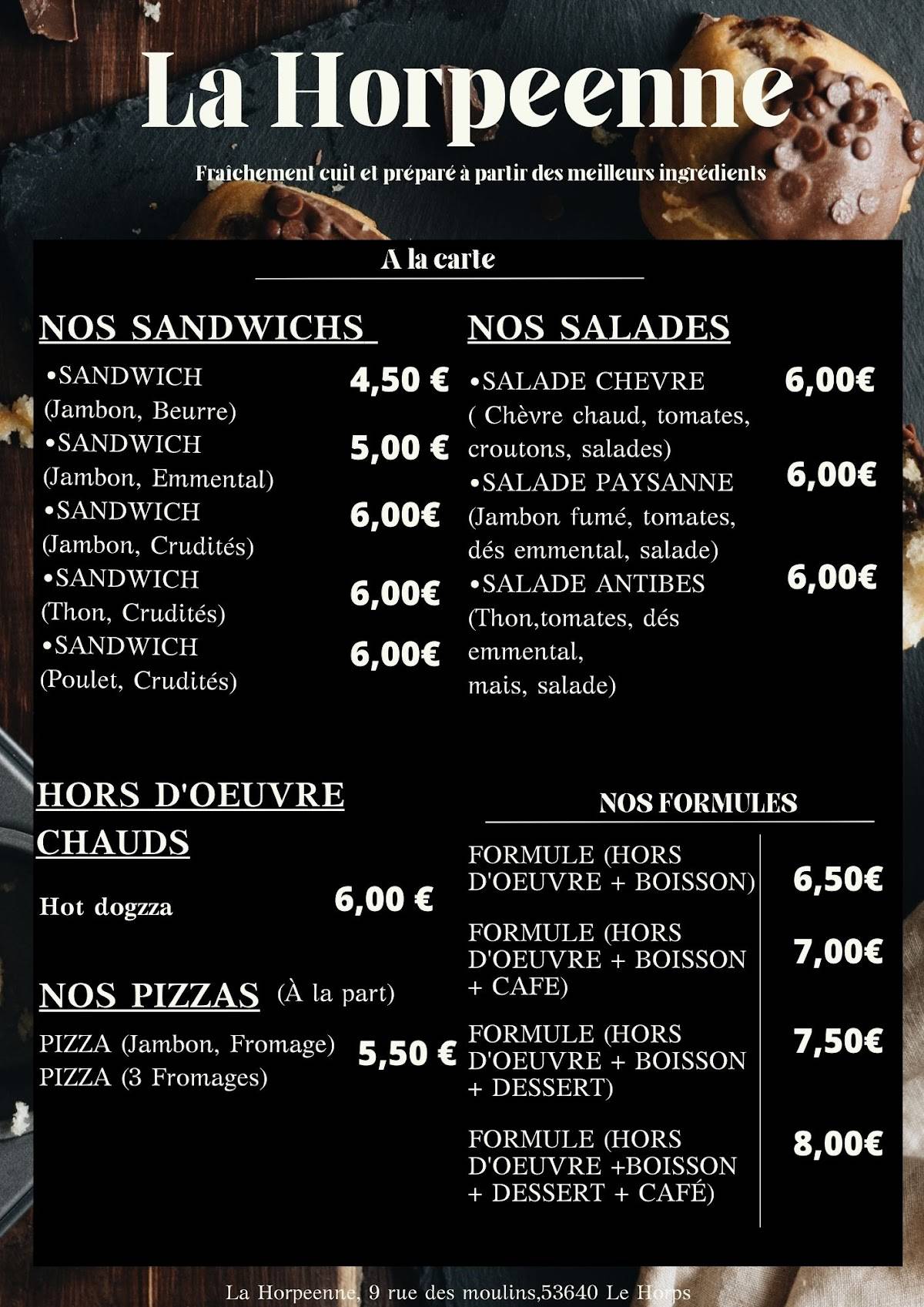 Menu au Boulangerie La horpeenne, Le Horps