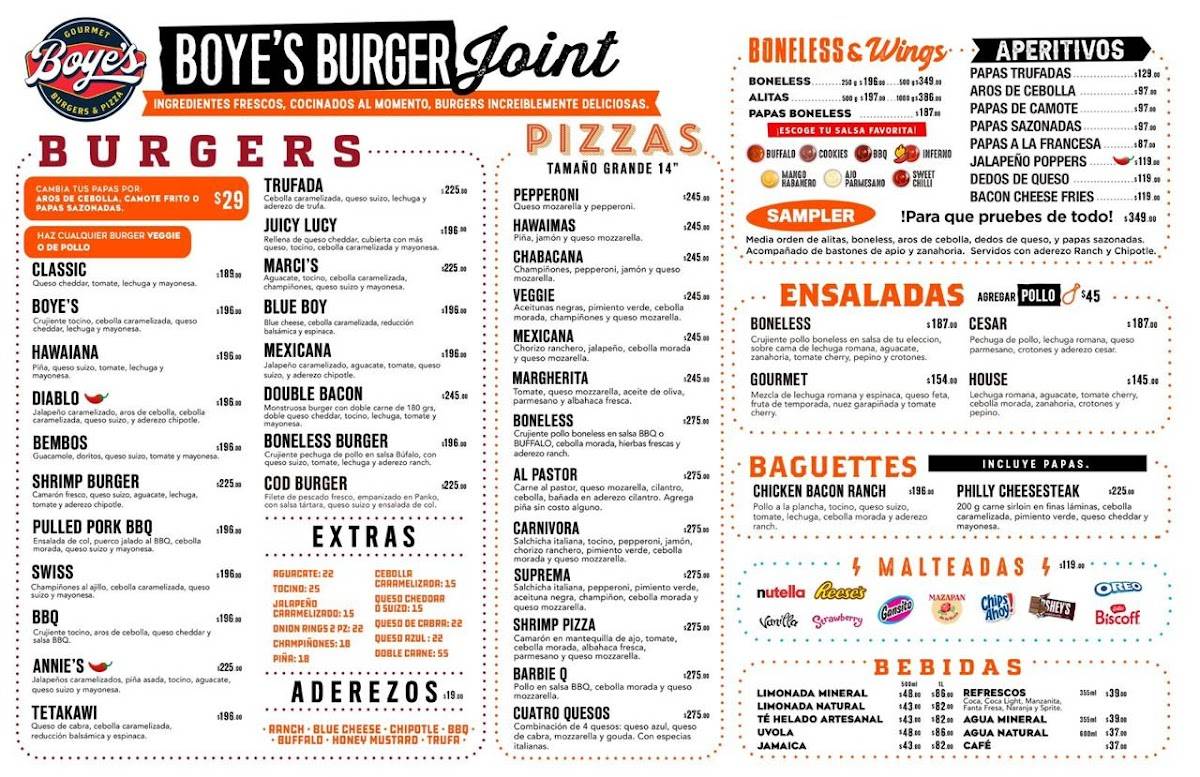 Menu at Boye's - Burgers & Pizza restaurant, San Carlos, Blvd. Manlio ...