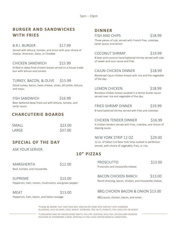 Menu at Boyne River Inn pub & bar, Boyne City