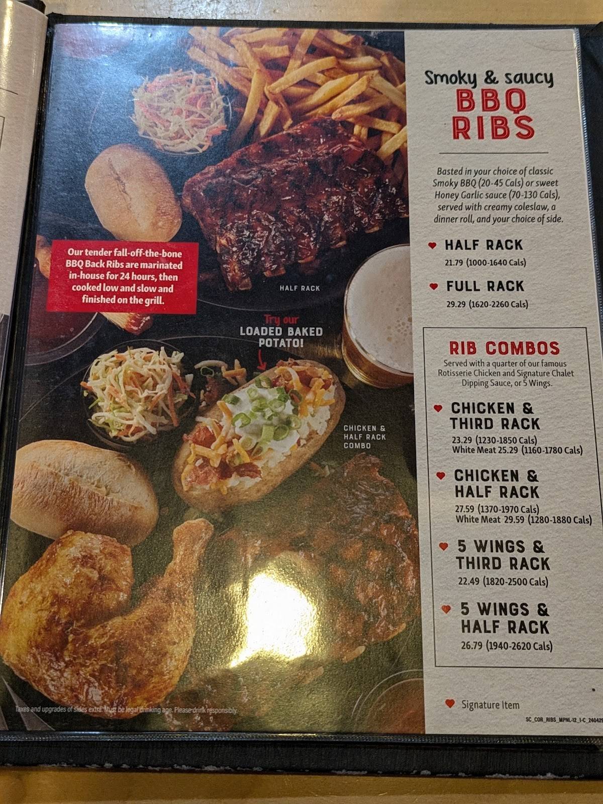 Menu at Swiss Chalet restaurant, Brantford, 84 Lynden Rd