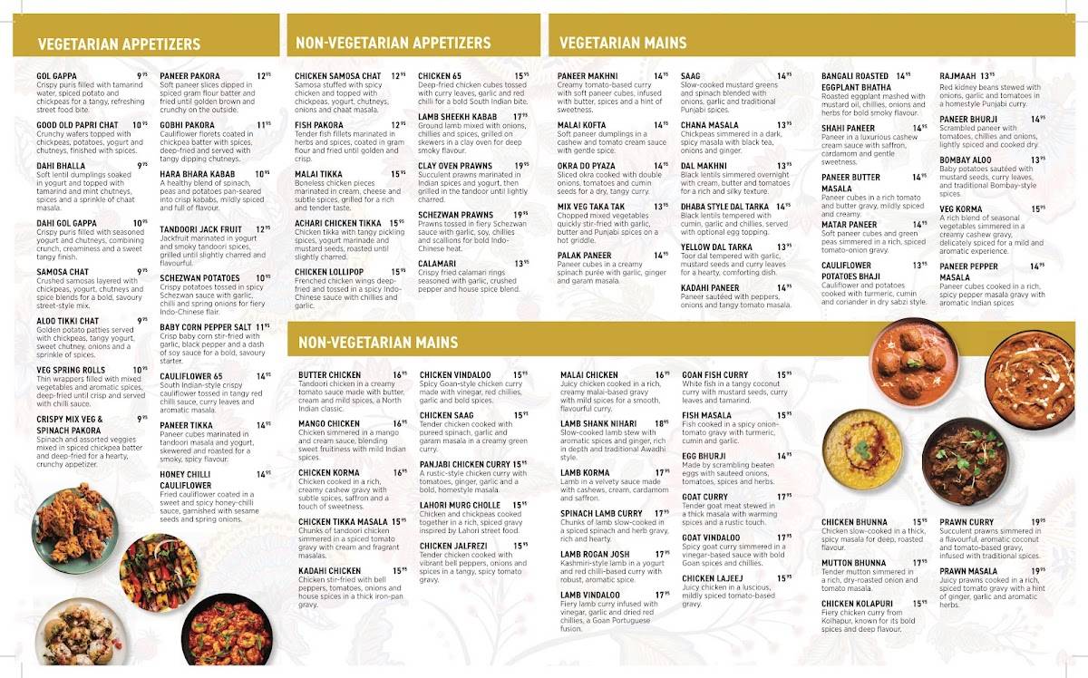 Menu at Brar Fine Dining Indian Cuisine restaurant, Calgary
