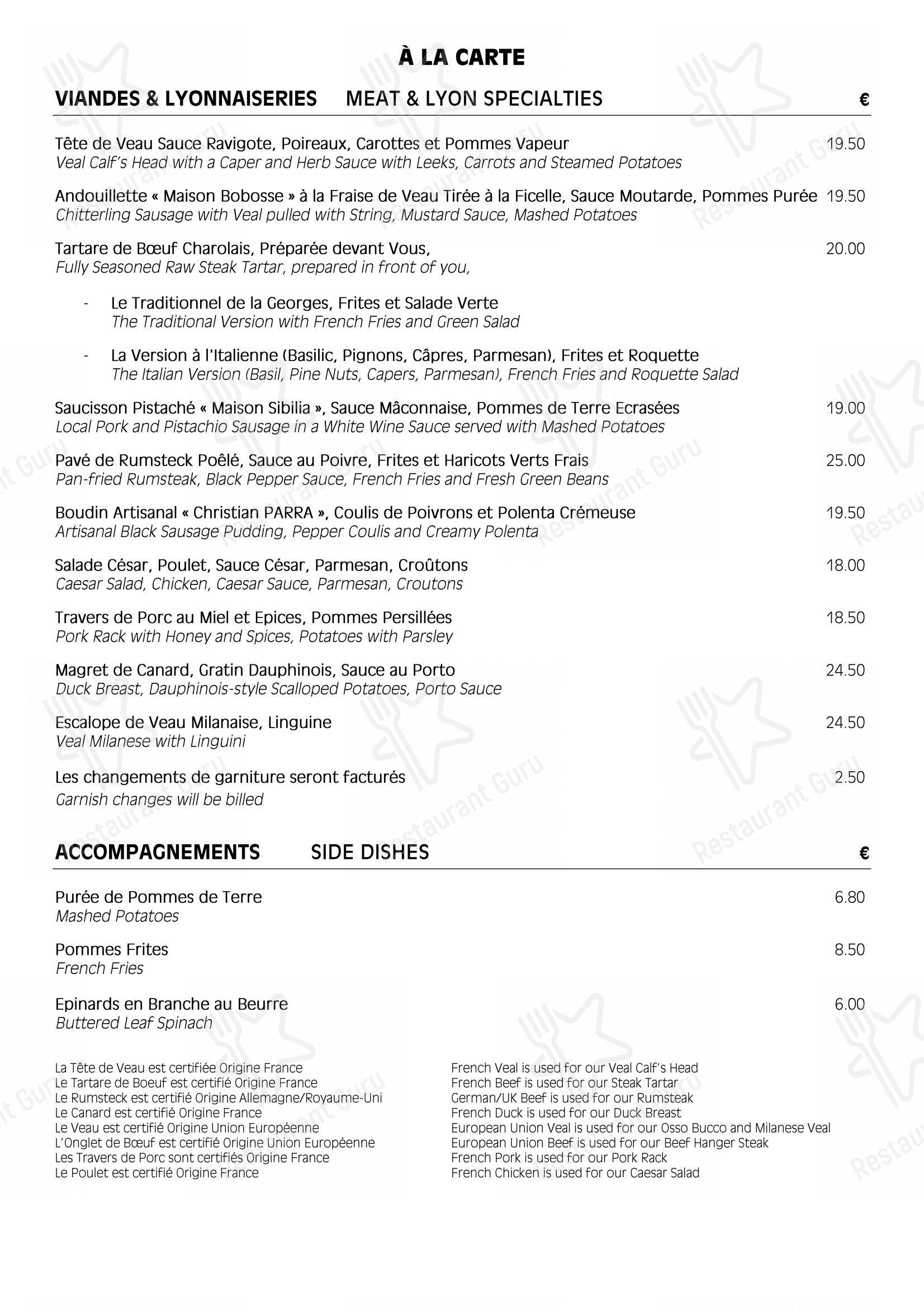 Menu au Brasserie Georges restaurant, Lyon