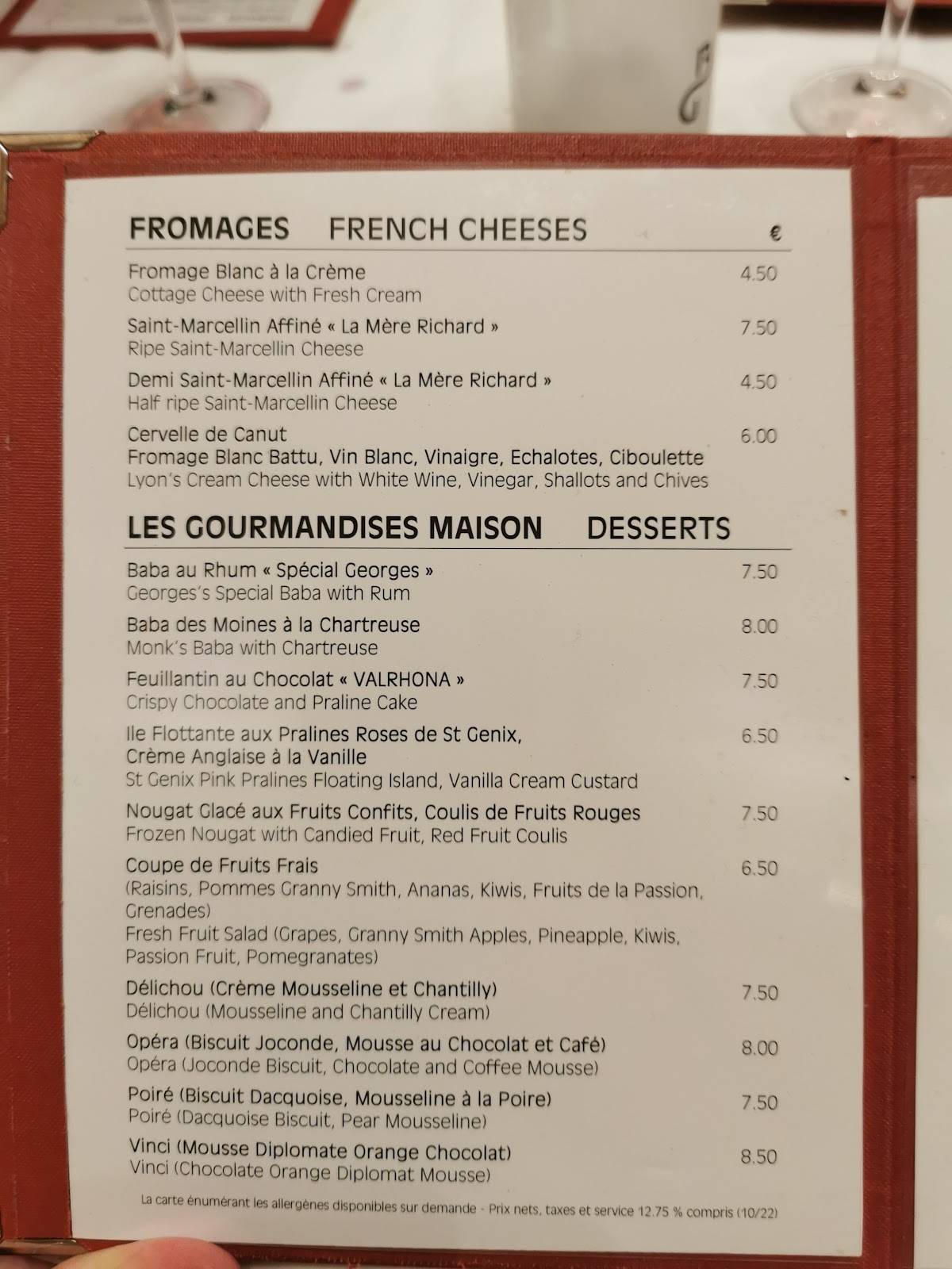 Menu au Brasserie Georges restaurant, Lyon