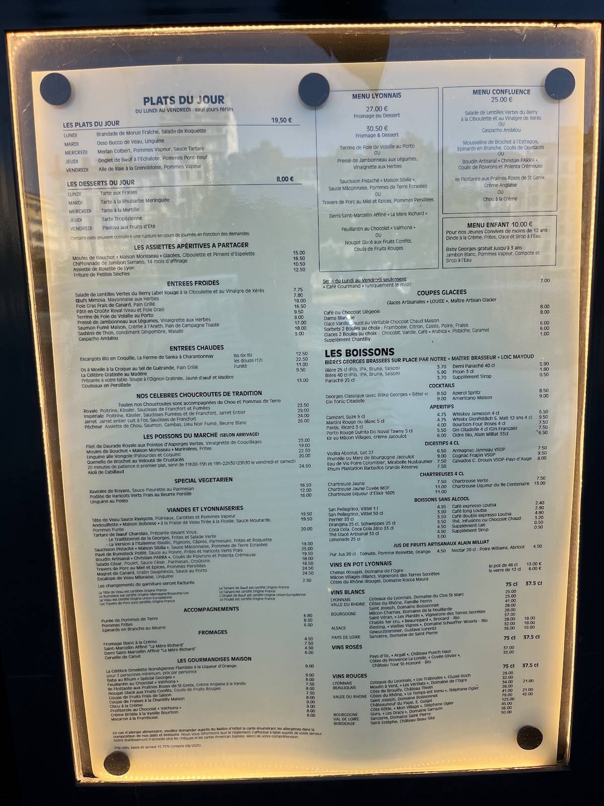 Menu au Brasserie Georges restaurant, Lyon