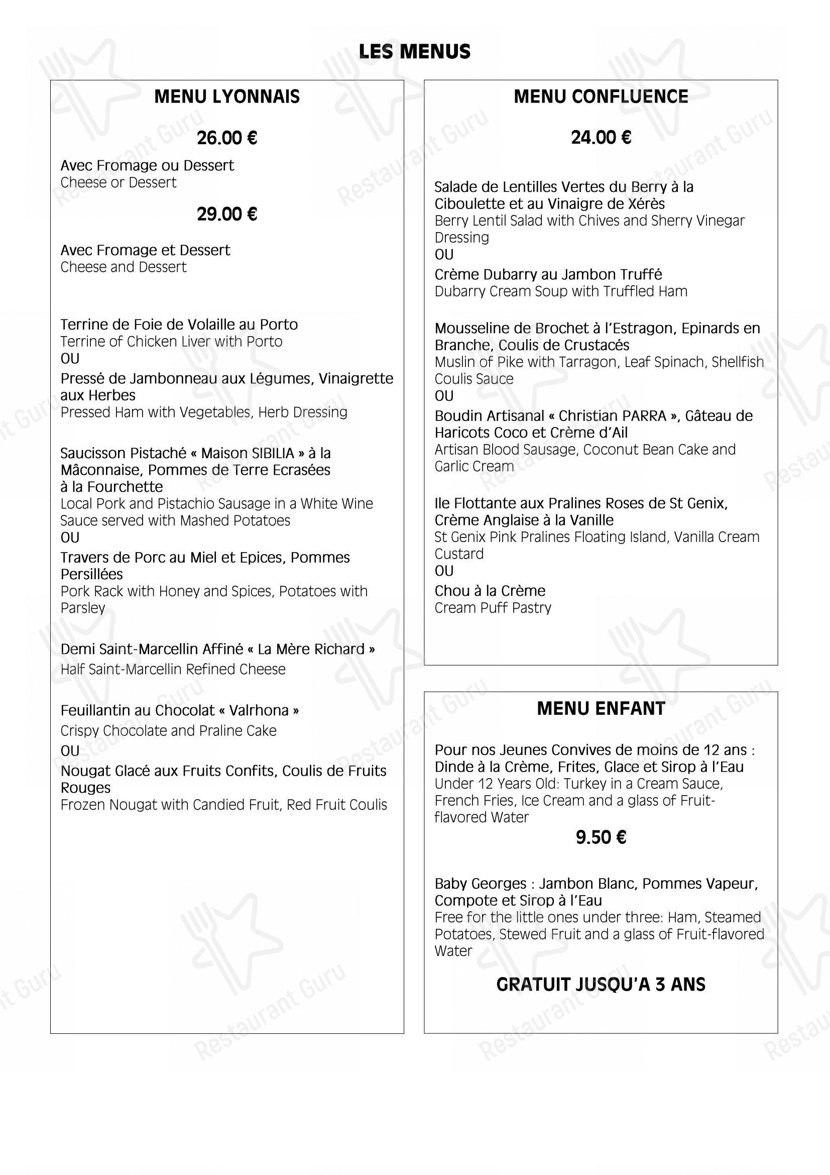 Menu au Brasserie Georges restaurant, Lyon