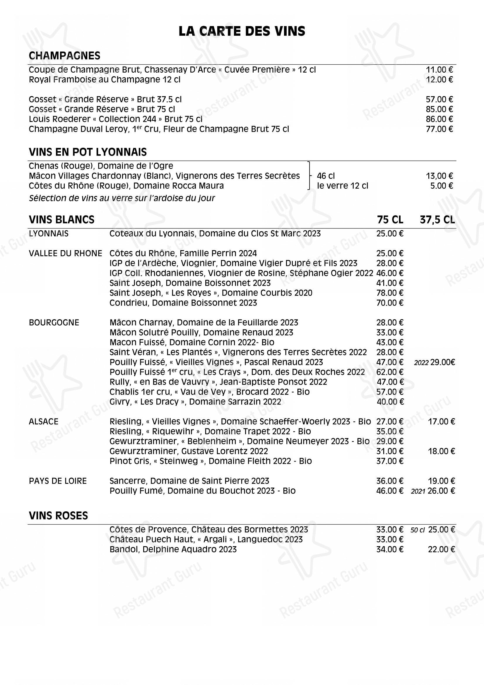 Menu au Brasserie Georges restaurant, Lyon