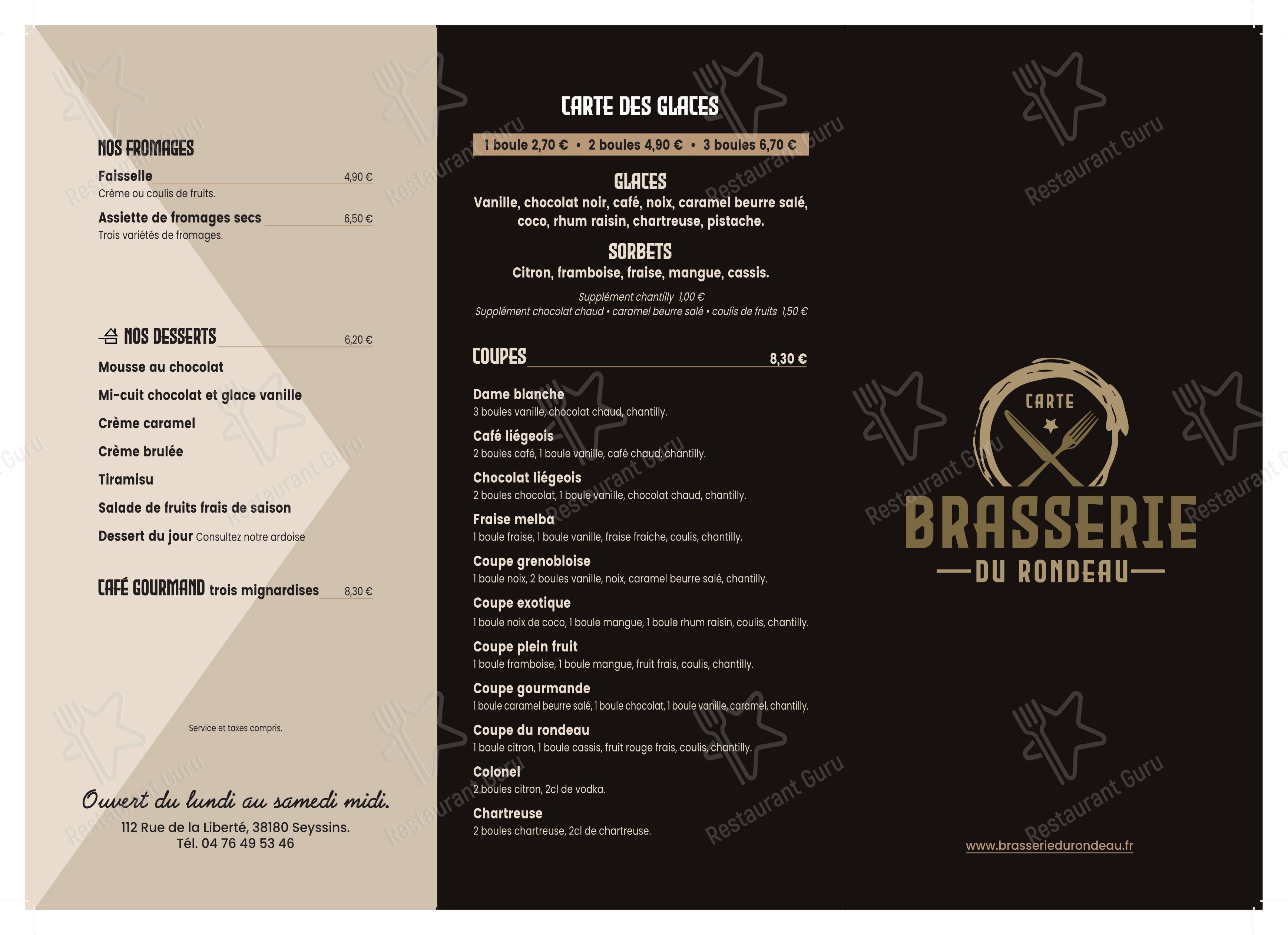 Menu au Brasserie du Rondeau restaurant, Seyssins