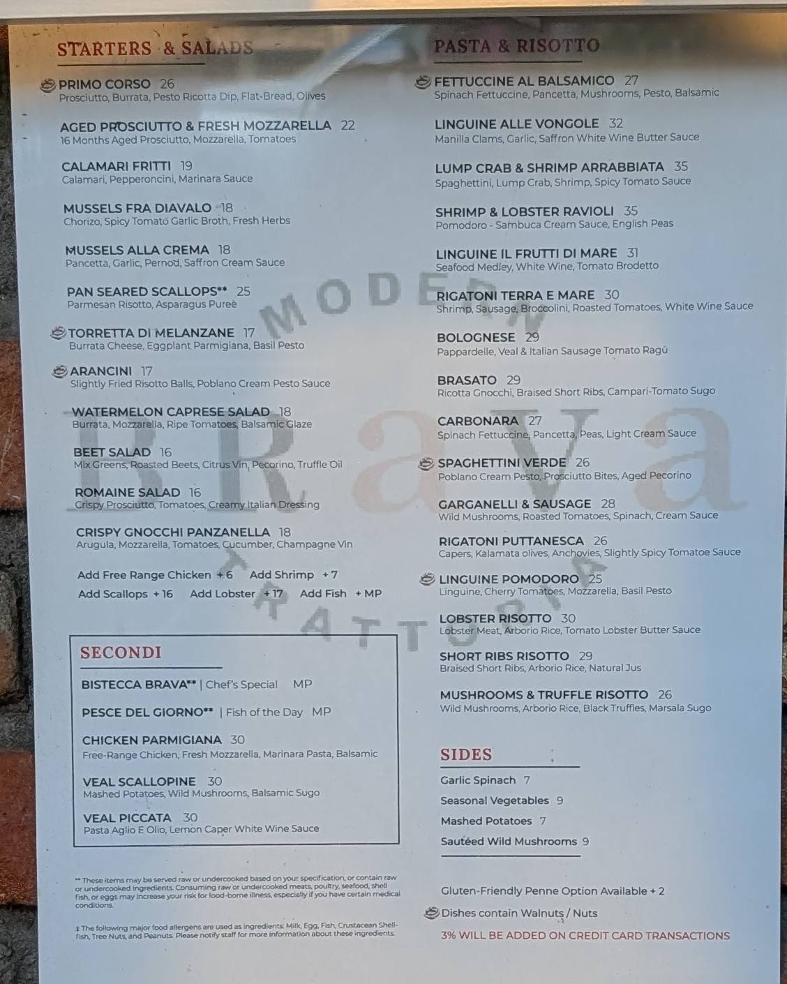 Menu at Brava Modern Trattoria restaurant, Glenwood Springs