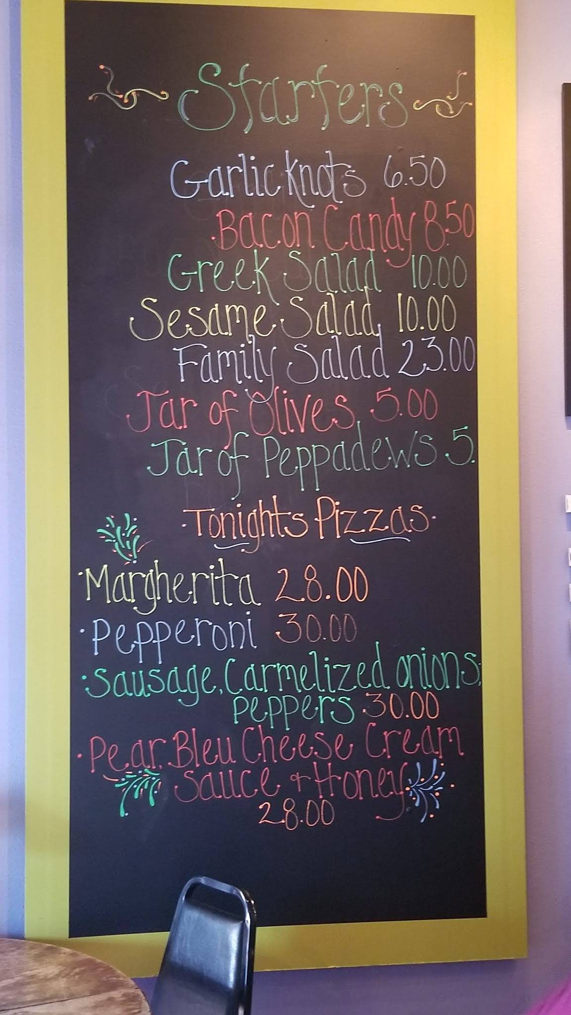 Menu at Bread Board pizzeria, Falls City
