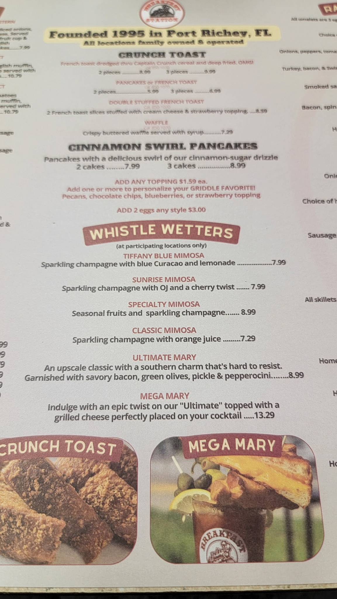 Menu at Breakfast Station restaurant, Spring Hill, Northcliffe Blvd